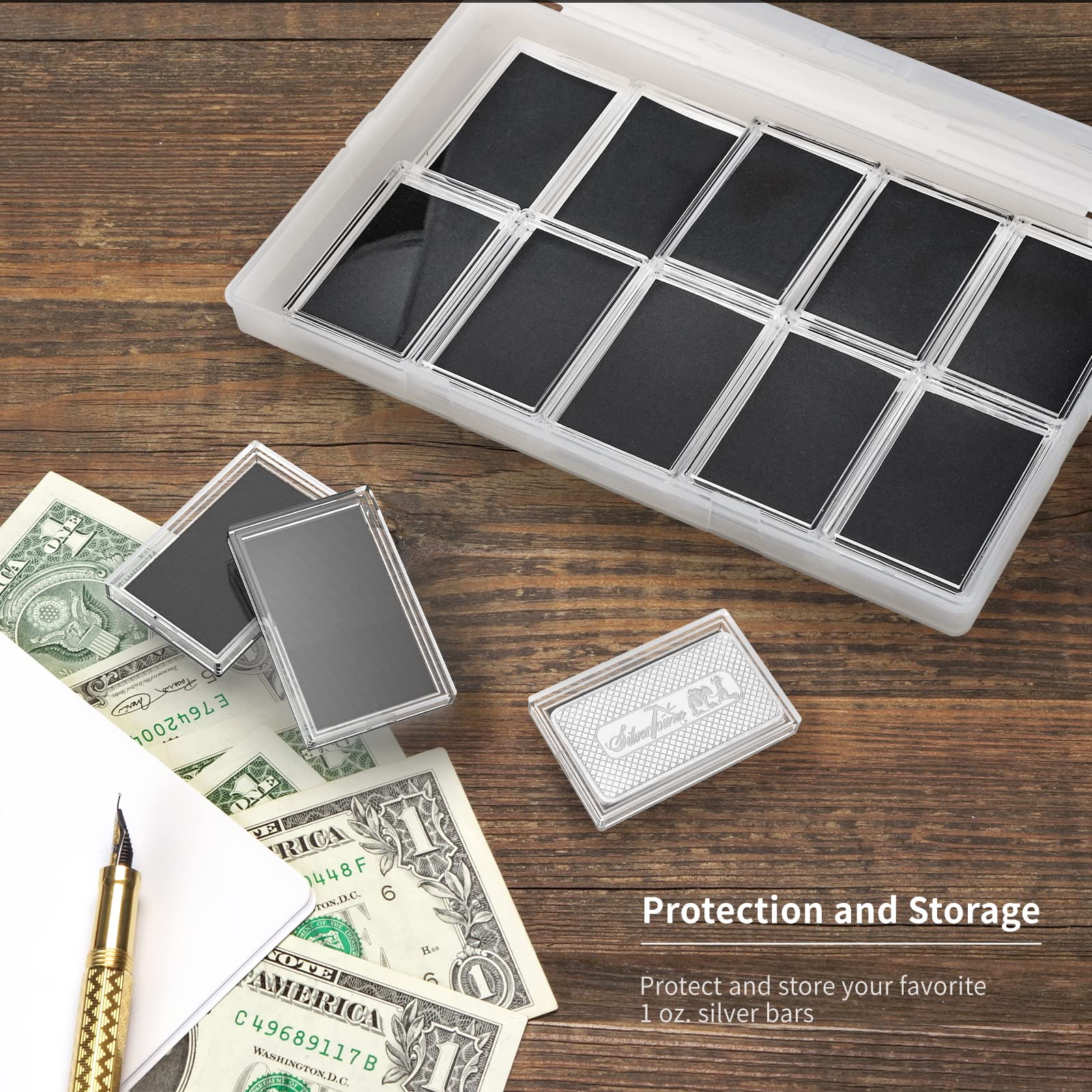 Yncotte 1 Oz Silver Bar Holder, 20 Pcs Silver Bar Capsule Storage Bar Capsule Container for 1 Ounce Silver Bar