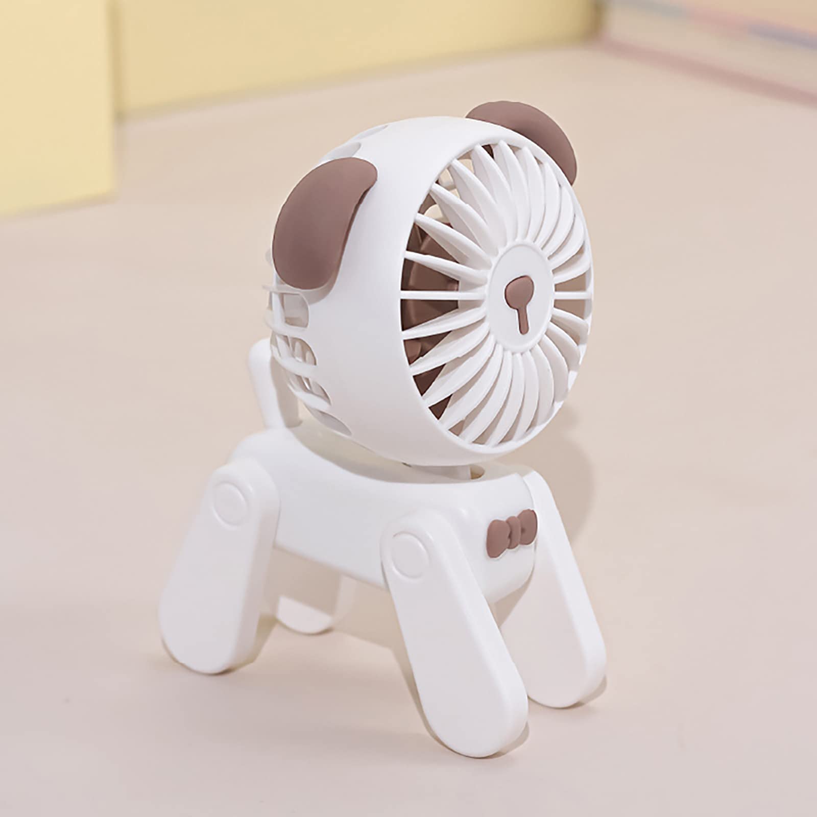 NICE POINT Mini Desk Fan for Kids,Cute Portable Rechargeable White Puppy Table Fan, 3 Speeds Children students handheld folding Small fan for Home Office Outdoor Camping