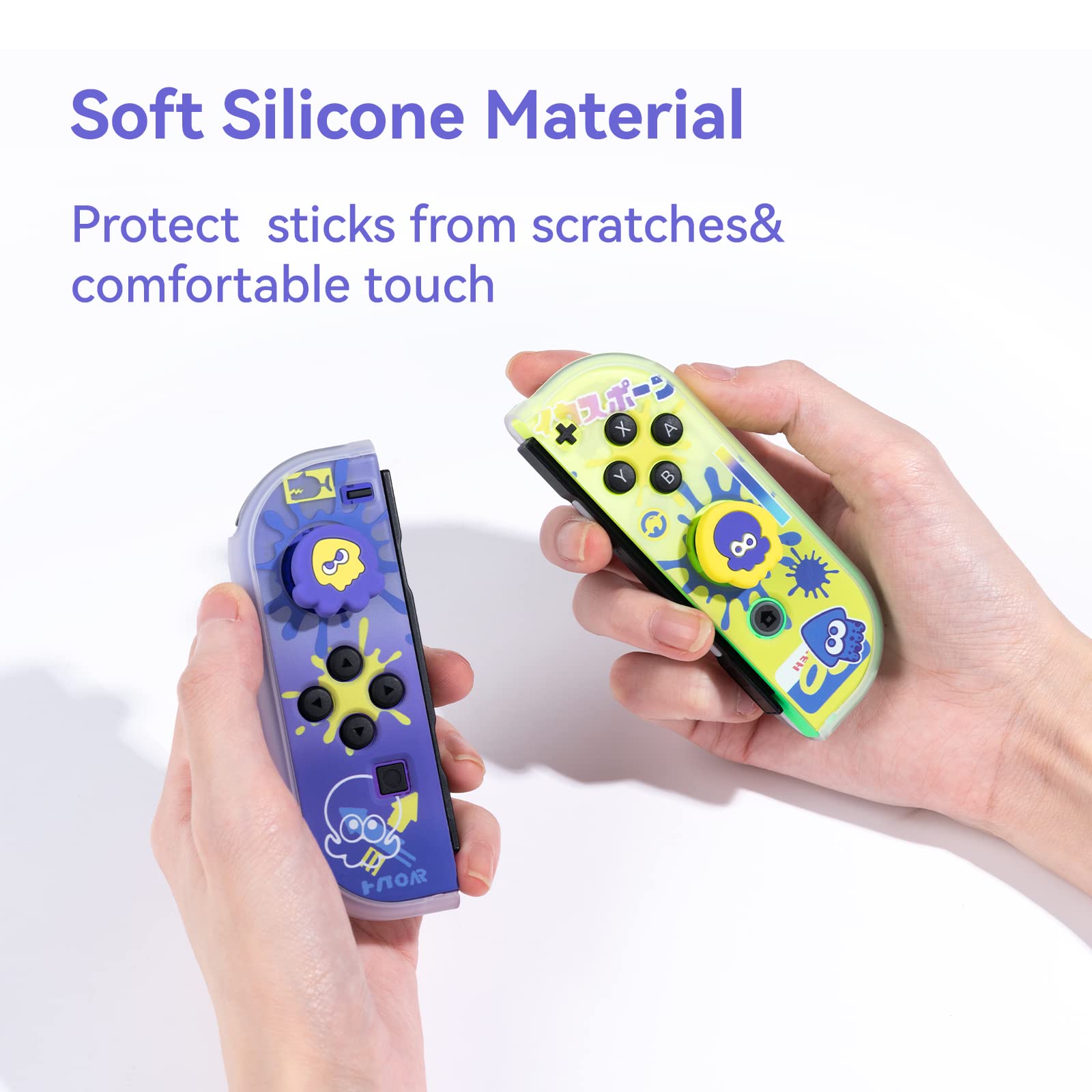 Yocore Splatoon 3 Switch Thumb Grip Caps,Soft Silicone Thumb Grips,Analog Soft Silicone Joystick Caps Stick Caps for Switch/OLED/Switch Lite,4 Pcs