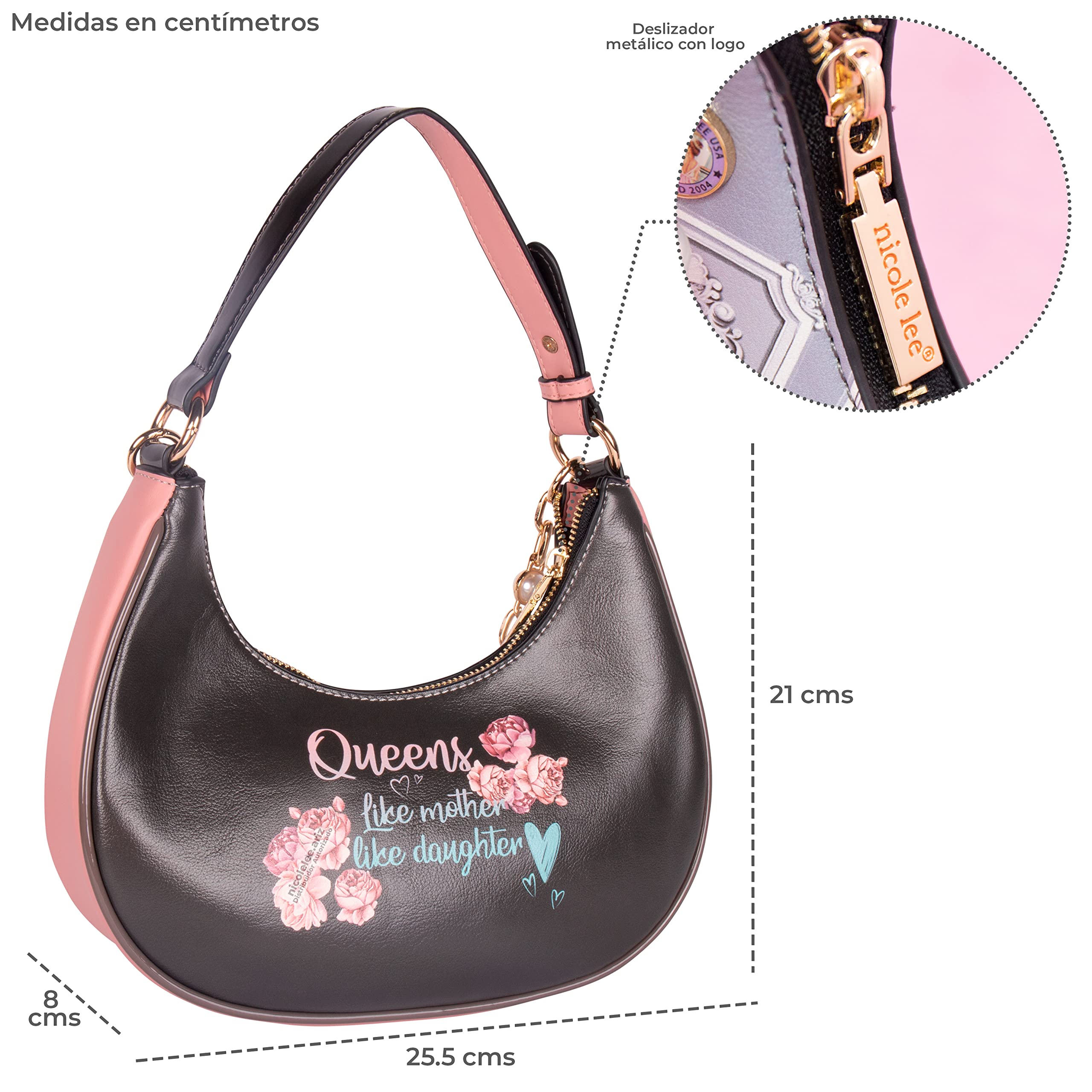 Nicole Lee Pearl Chain Link Embellished Shoulder Bag, Fashion Print Small Handbag, Removable Crossbody (Double Queens)