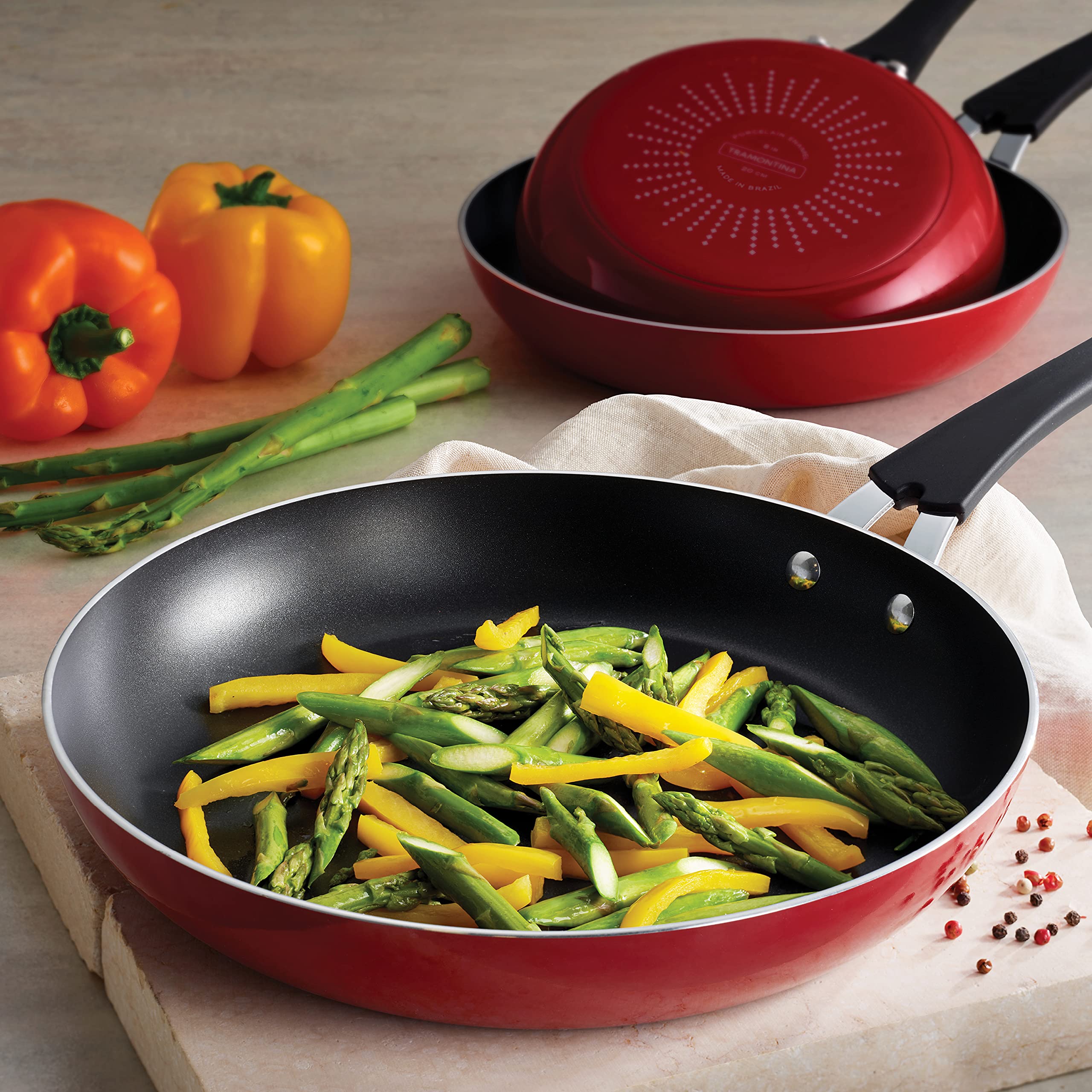 Tramontina Nonstick Fry Pan Set Aluminum 3 Pk (Red), 80156/060DS