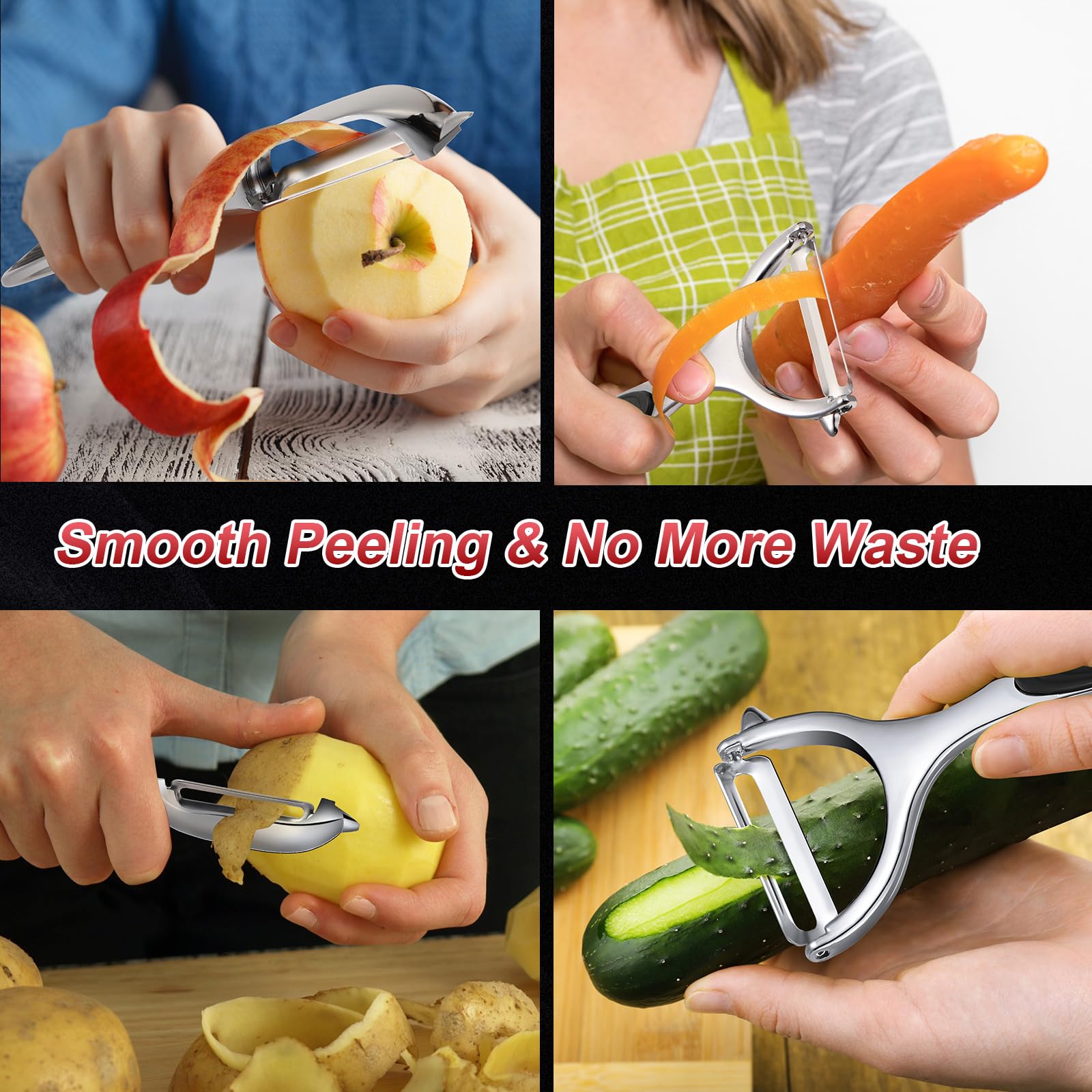Mumufy 6 Pack Potato Masher Peeler Set Includes Wire Masher Swivel Peeler Vegetable Peelers Heavy Duty Masher Kitchen Tools for Potato Press Cooking Berries Fruits Avocado (Silver)
