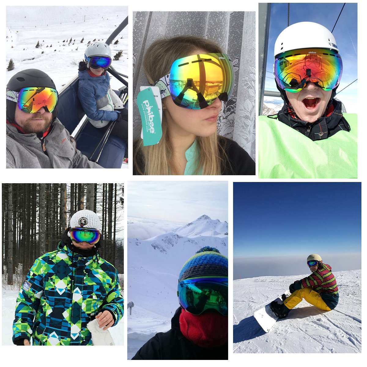 PHIBEE Unisex Snow Ski Goggles Frameless 100% UV Protection Snowboard Goggles for Men Women Youth 166ABL