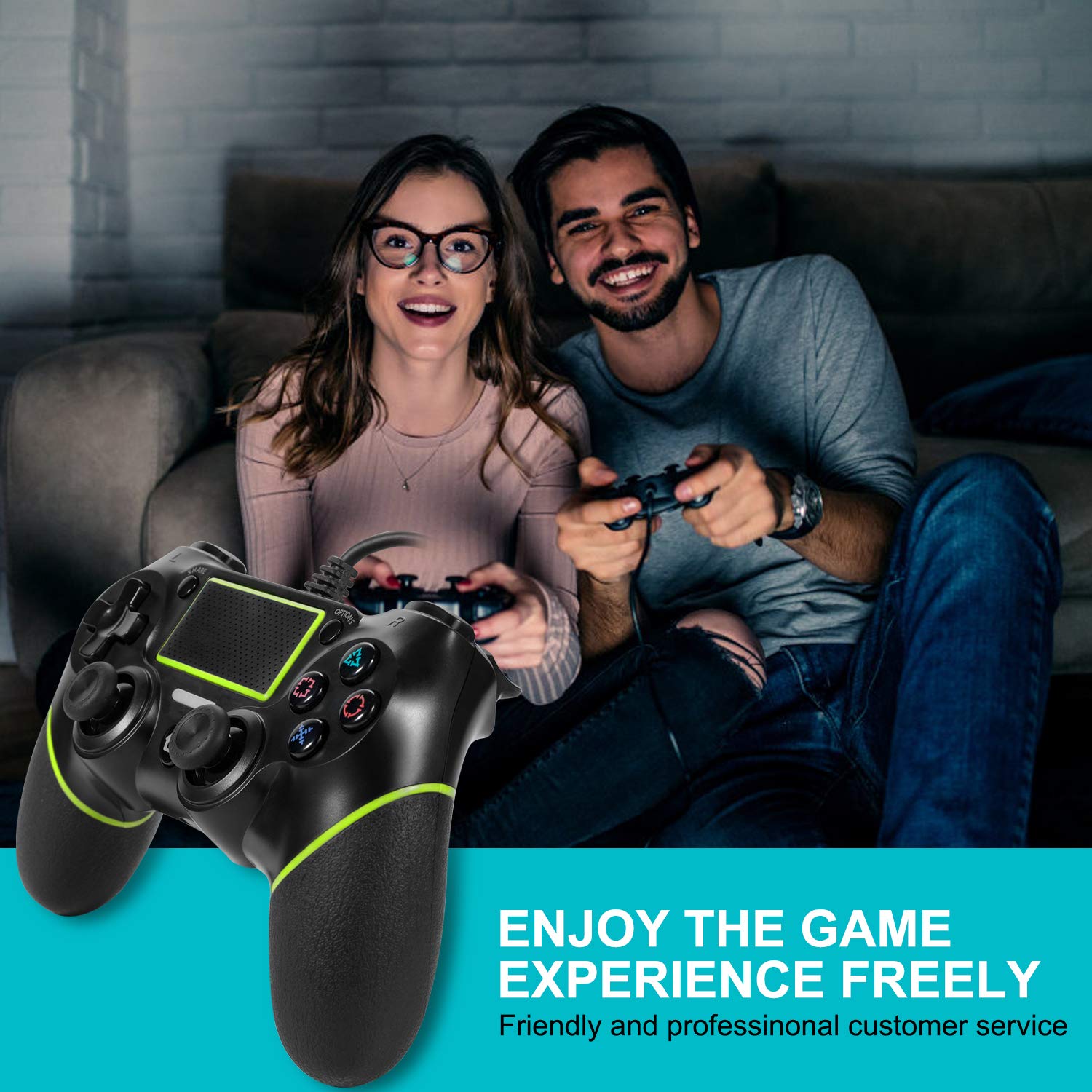PomisGam Wired Controller Compatible for PS4 Playstation 4/pro/Slim/PC Windoews(7.8.10)/Steam,Professional USB Wired Gamepad Compatible for PS4 (6.5ft Cable Length)