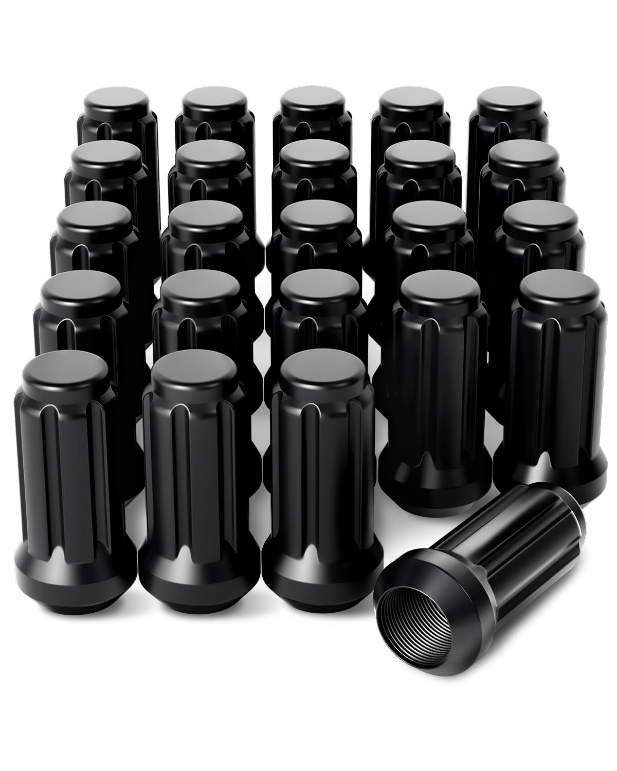 Orion Motor Tech M14x1.5 Lug Nuts Black with Spline Tuner, XL 2 inches Length Conical Wheel Nut, Compatible with Chevy GMC Ford Cadillac Lincoln SAAB Saturn Silverado 1500 Savana, Set of 24