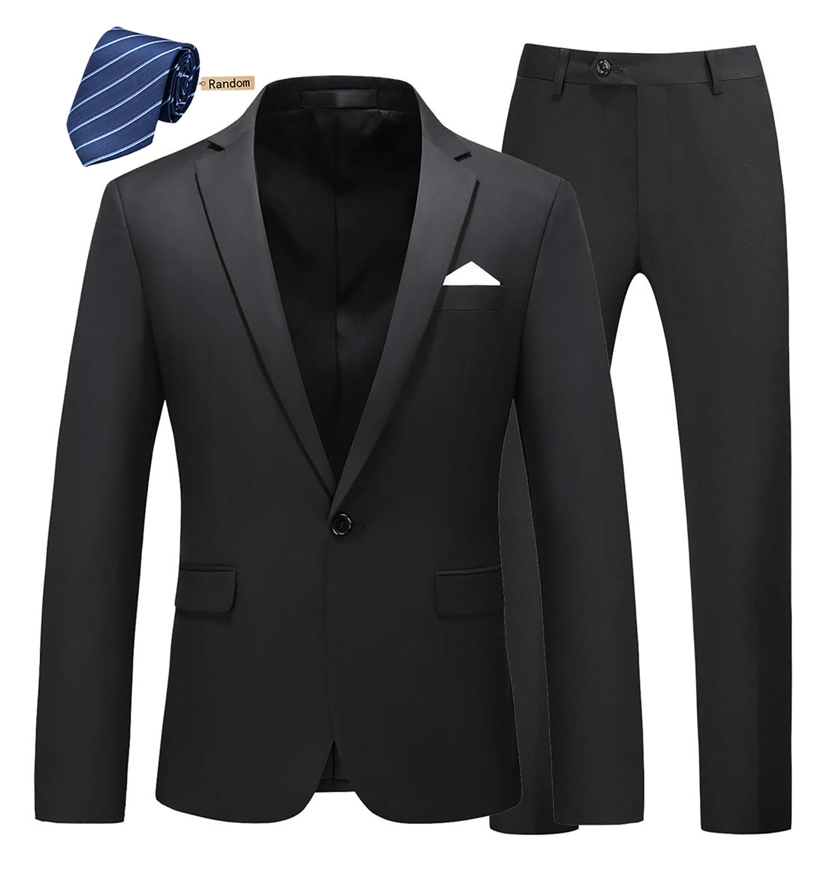 MOGU Mens Casual Dress Suit Slim Fit Stylish Blazer Coats Jackets US Size Blazer 38/Pants 34 Black