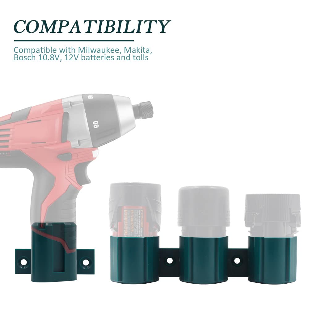Tool Drill and Battery Wall Mount Holder Set for Milwaukee M12 12V Batteries and Tools, 3-Slot Battery Pack Rack and Tool Storage Holder for Milwaukee, Makita, Bosch