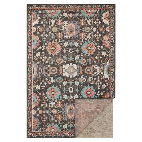 Mohawk Home 6' x 9' Non Slip Rug Pad Gripper 1/4 Thick Dual Surface Felt + Rubber Gripper - Safe for All Floors, Synthetic Fiber, Brown