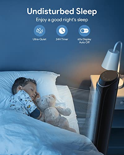 Tower Fan with Remote, 3 Speeds Wind Modes, 360 Degree Oscillation, 24H Timer, Standing Bladeless Floor Fans for Home Bedroom and Office, 40 Inch, Black