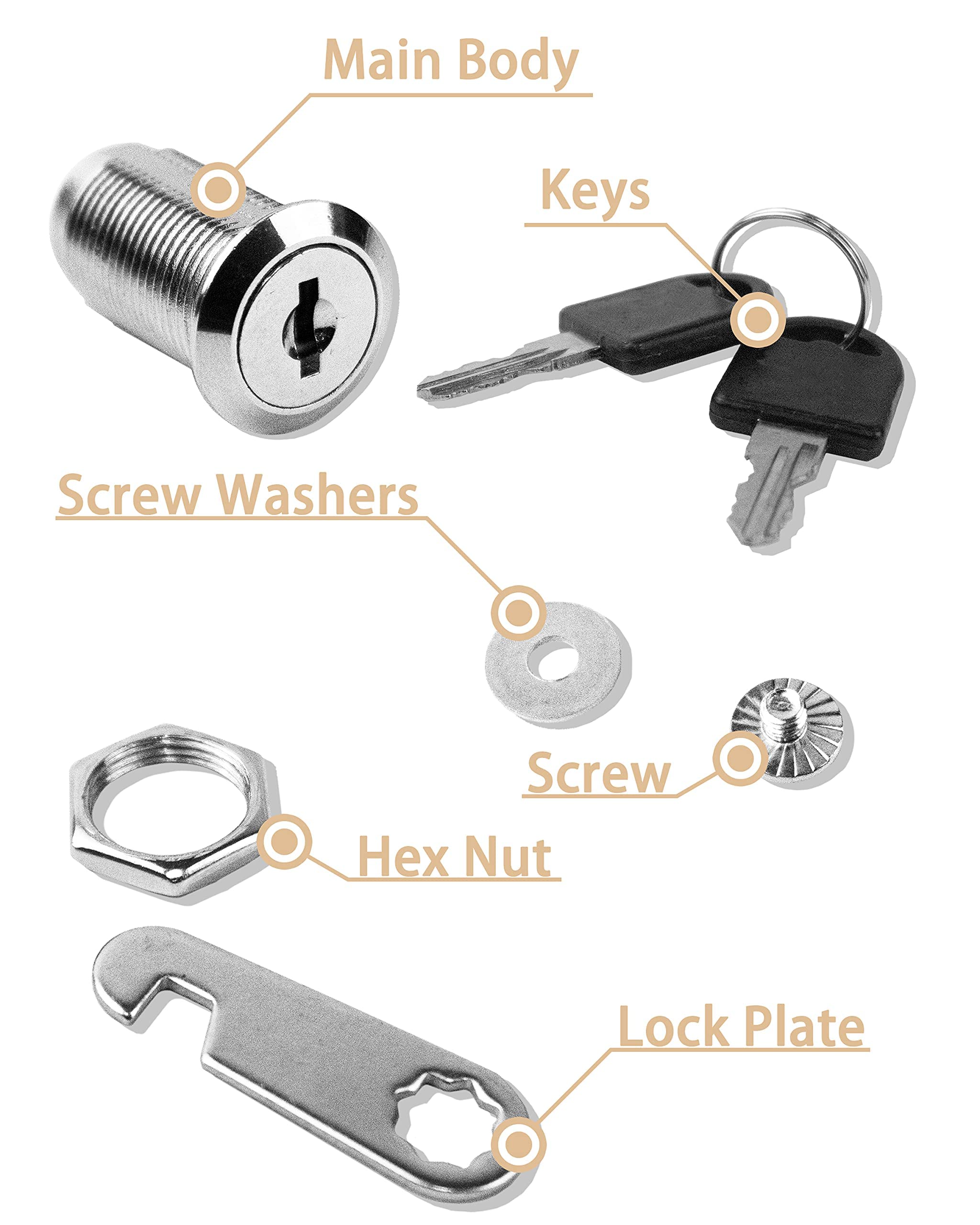 MoHern Cabinet Locks, 6 Pcs Keyed Alike 1-1/8 Inch (30mm) Cylinder Locks, Zinc Alloy Cam Lock with Keys for Cabinet, Drawer, RV and More