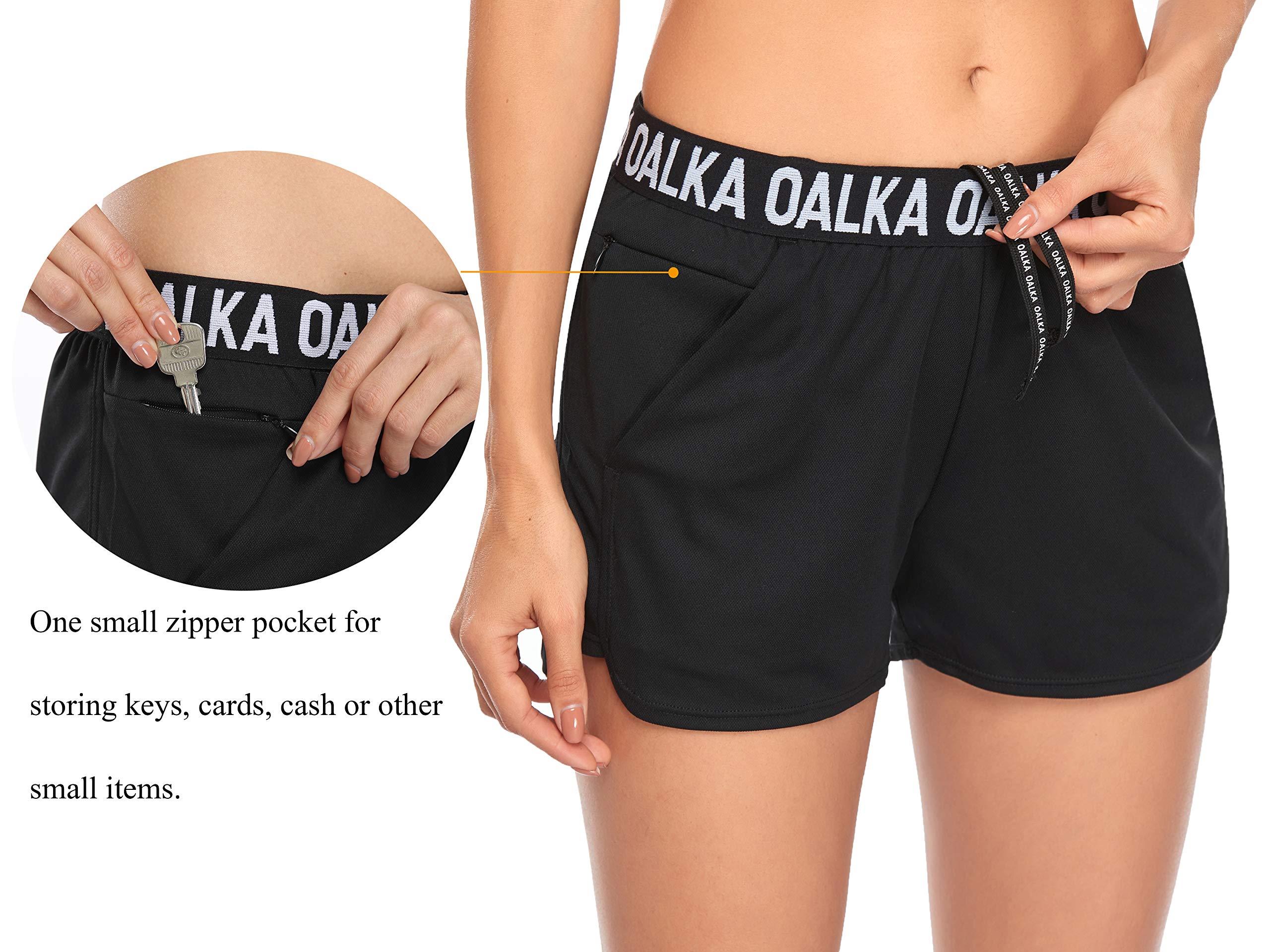 Oalka Women's Running Shorts Workout Athletic Fitness Side Pockets Gym Shorts Black S