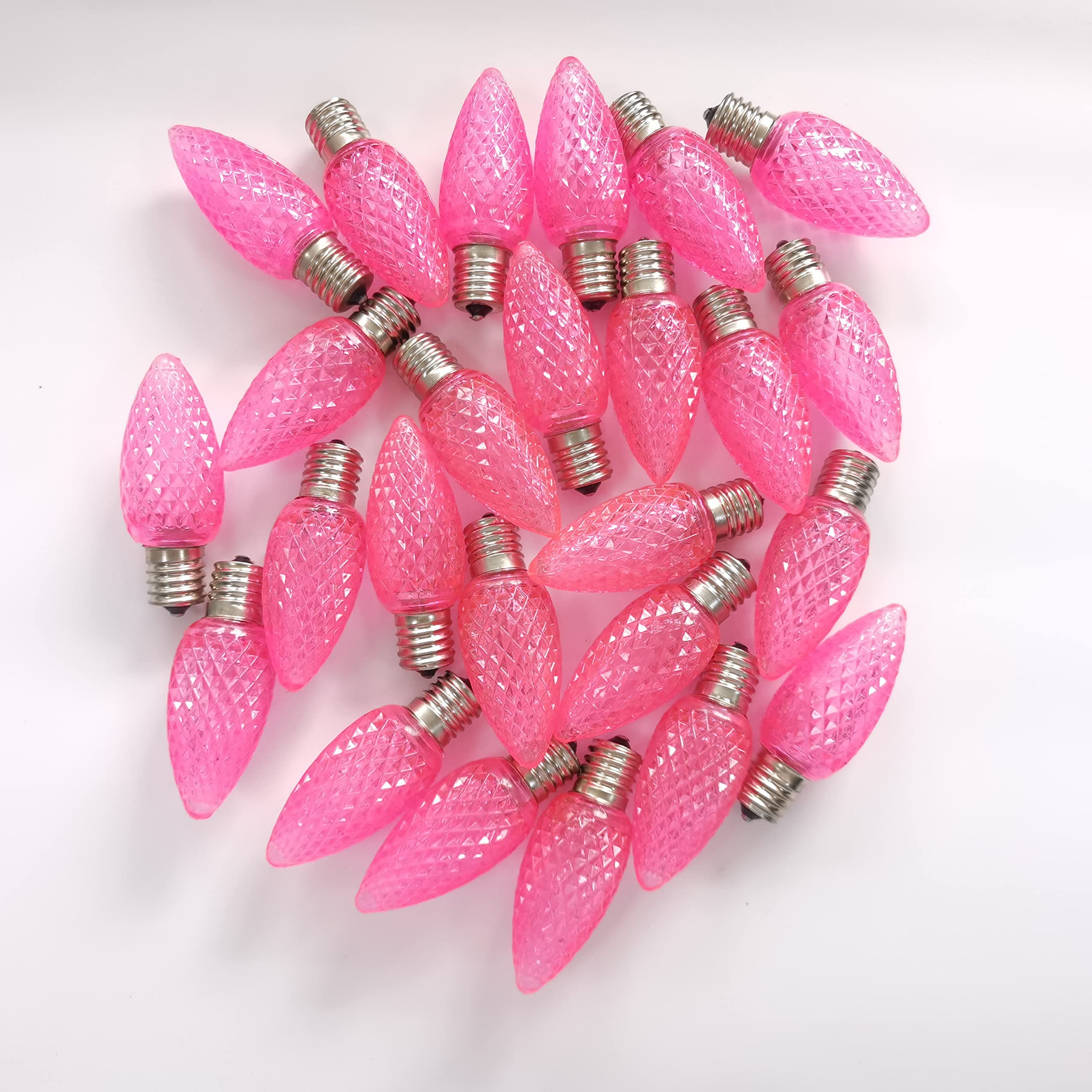 QNIAIE (25) C9 Led Replacement Strawberry Lights Bulbs,Commercial Grade,E17 Candelabra Base,for Outdoor String Lights,Full Waterproof and Break Resistant (Pink)