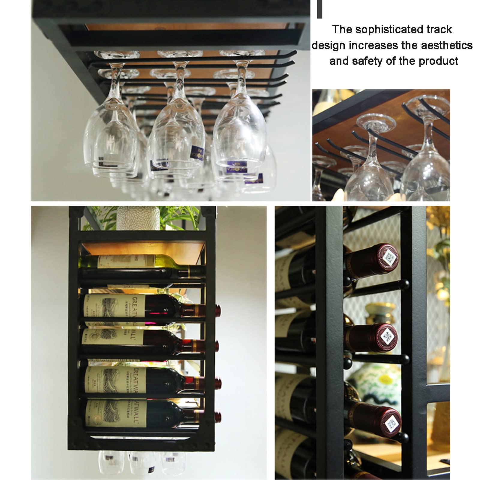 rlosqvee Industrial Wine Rack Hanging/Wall Mounted, 2-Tier Vintage Solid Wood Wine Storage Rack, Wine Display Shelf for Kitchen Bar Restaurant (40 inch (W))