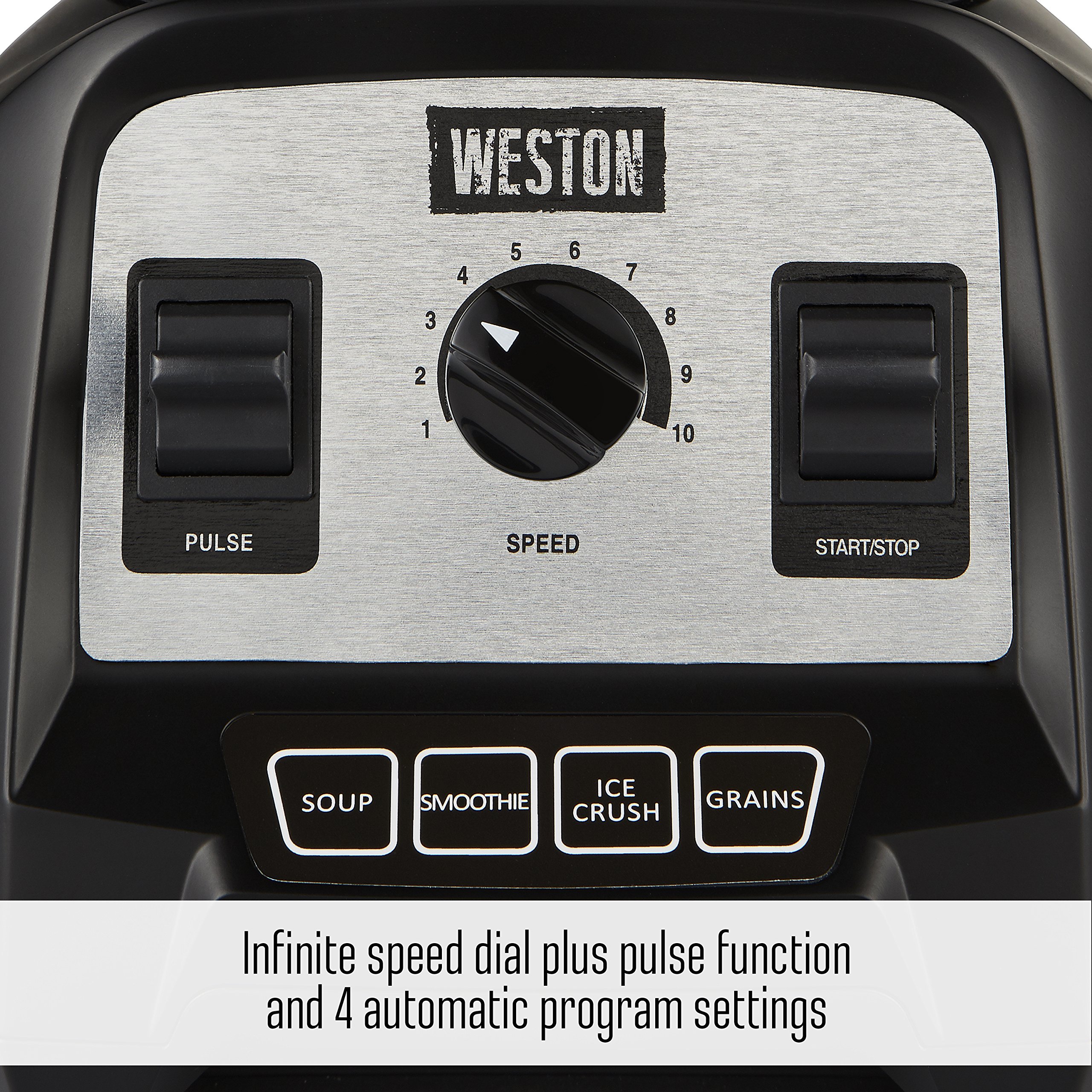 Weston Pro Series 2.4hp Blender with 64oz Tritan Jar, 4 Pre-Programmed Settings and Variable Speed Dial for Puree, Ice Crush, Shakes and Smoothies, Black and Stainless Steel (58914)