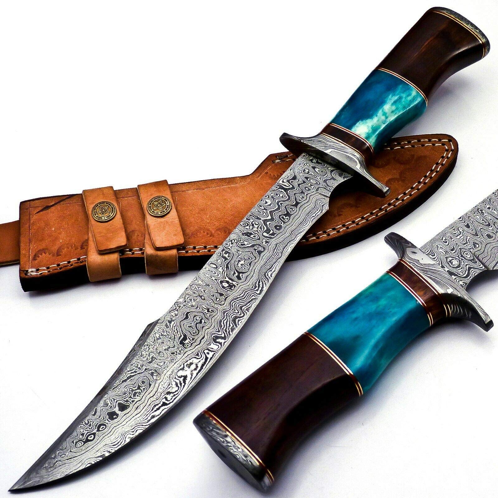 Unique Blades Indpt Knife 15 Handmade Damascus Steel Camping ! Hunting ! Outdoor Survival ! Bowie Knife - Solid Marindi Wood Bone Handle