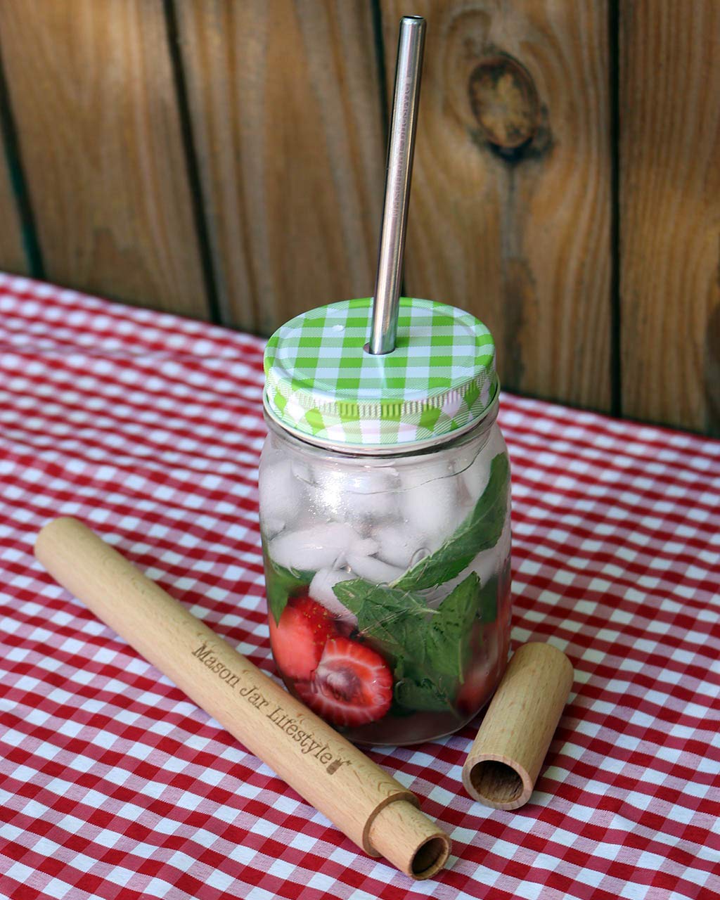 Wood Reusable Straw Carrying Case by Mason Jar Lifestyle - Fits Up To 10" Long and 12mm Wide Straws (3 Pack)