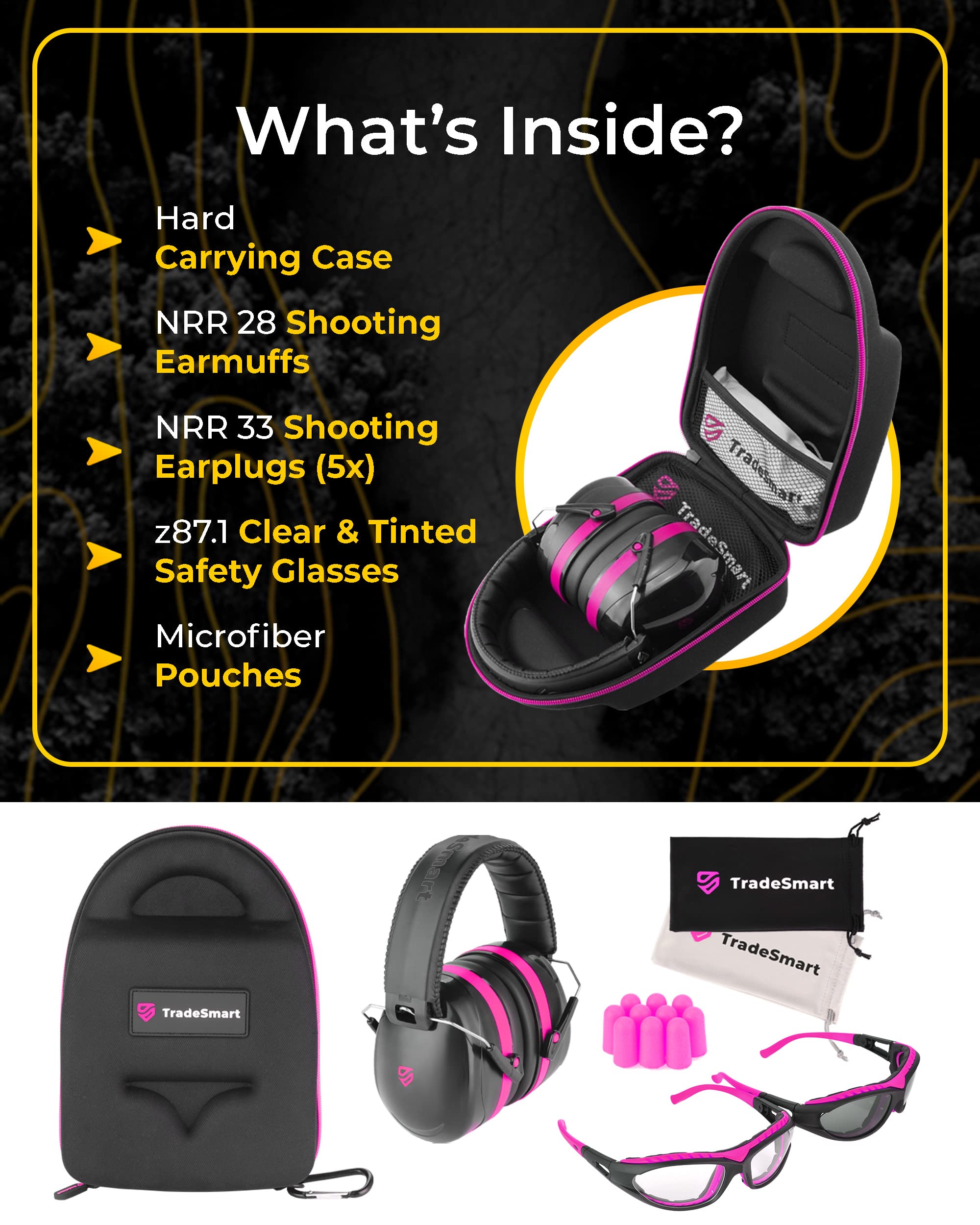 TRADESMART “His & Hers” Gift - Pink & Gunmetal Gray Shooting Ear and Eye Kits, U.S. Certified, for Women & Men