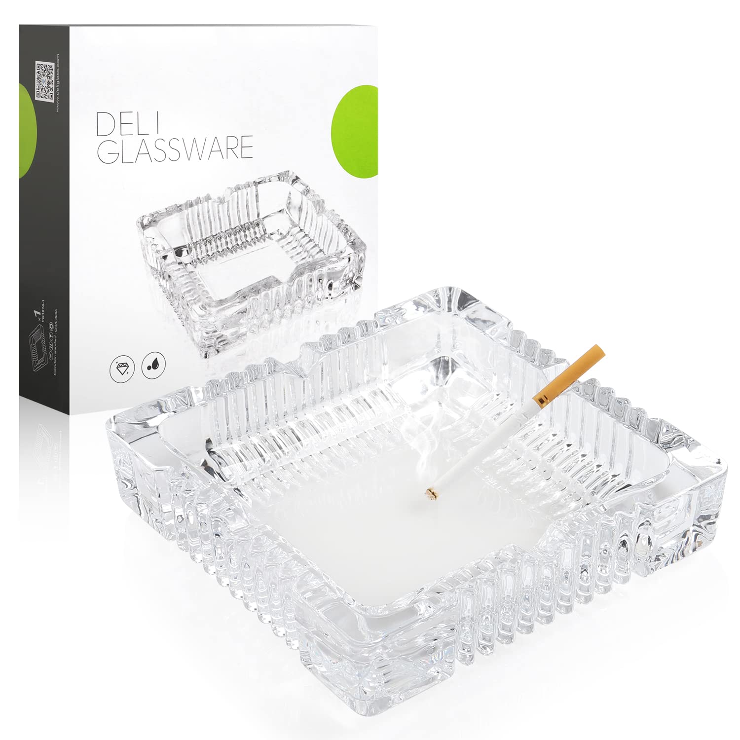 Paysky Glass Ashtray, Home Ashtrays for Cigarettes, Outdoor Ashtray for Weed, Cigar Cool Ashtrays Cute Ashtray Square Transparent 7inch