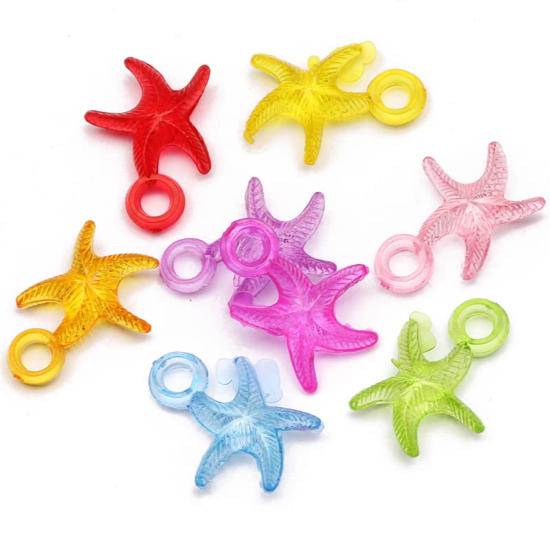 NHBT YU 30pcs Mixed Starfish Charms Beads Transparent Acrylic Beads for Jewelry Making Necklace Bracelet Earring Pendant DIY Accessories T725
