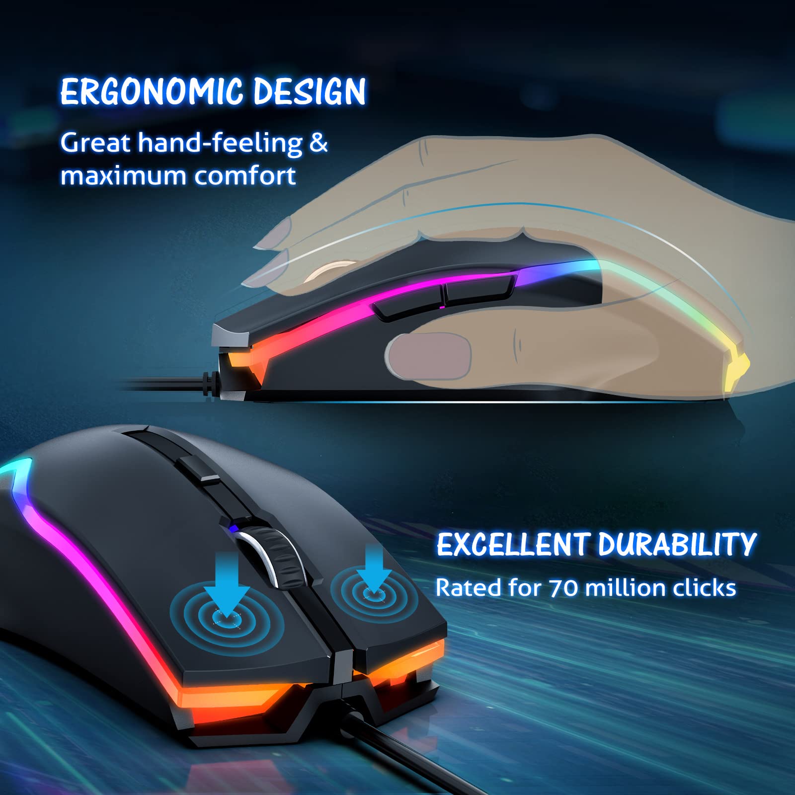 WEEMSBOX Gaming Mouse Wired, PC Computer Mice with 7 RGB Backlit Modes, Gamer Computer Mouse[8000 Adjustable DPI]- 6 Programmable Buttons for Windows PC Laptop