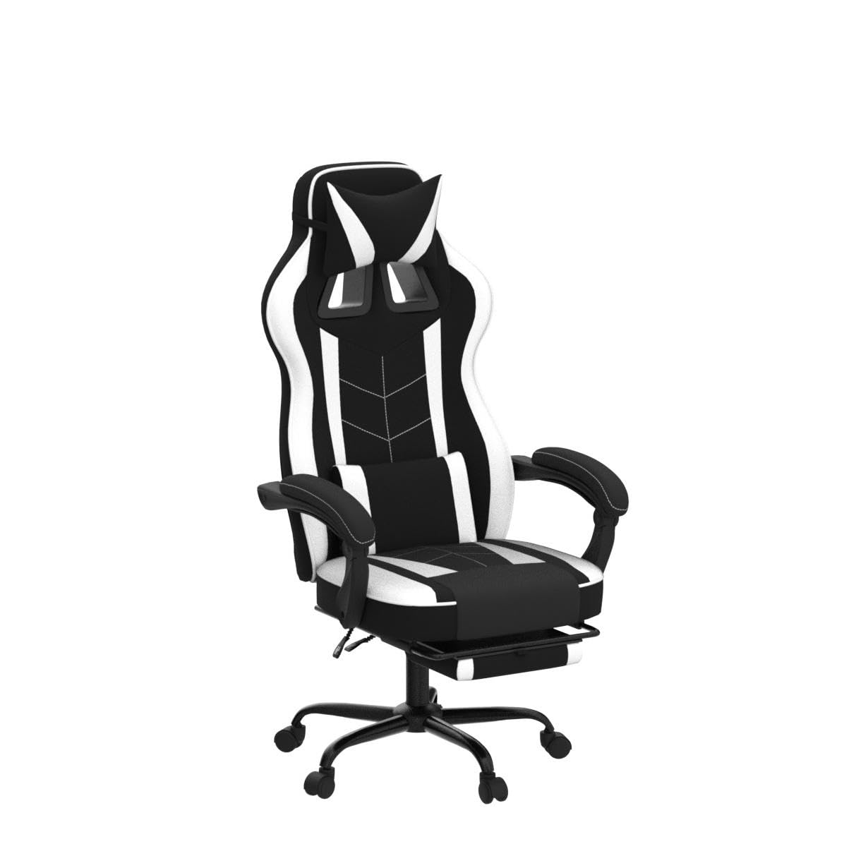 PC Gaming Chair Home Office Chair Racing Computer Chair with Lumbar Support Reclining Armrest Foot Rest Rolling Swivel PU Leather Ergonomic Task Desk Chair(White)