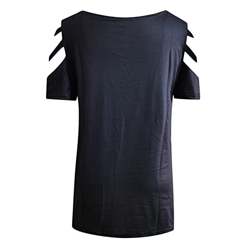 Summer Cold Shoulder Tops for Women Trendy 1/4 Zip Pullover Casual V-Neck T-Shirt Gothic Rose Graphic Tees