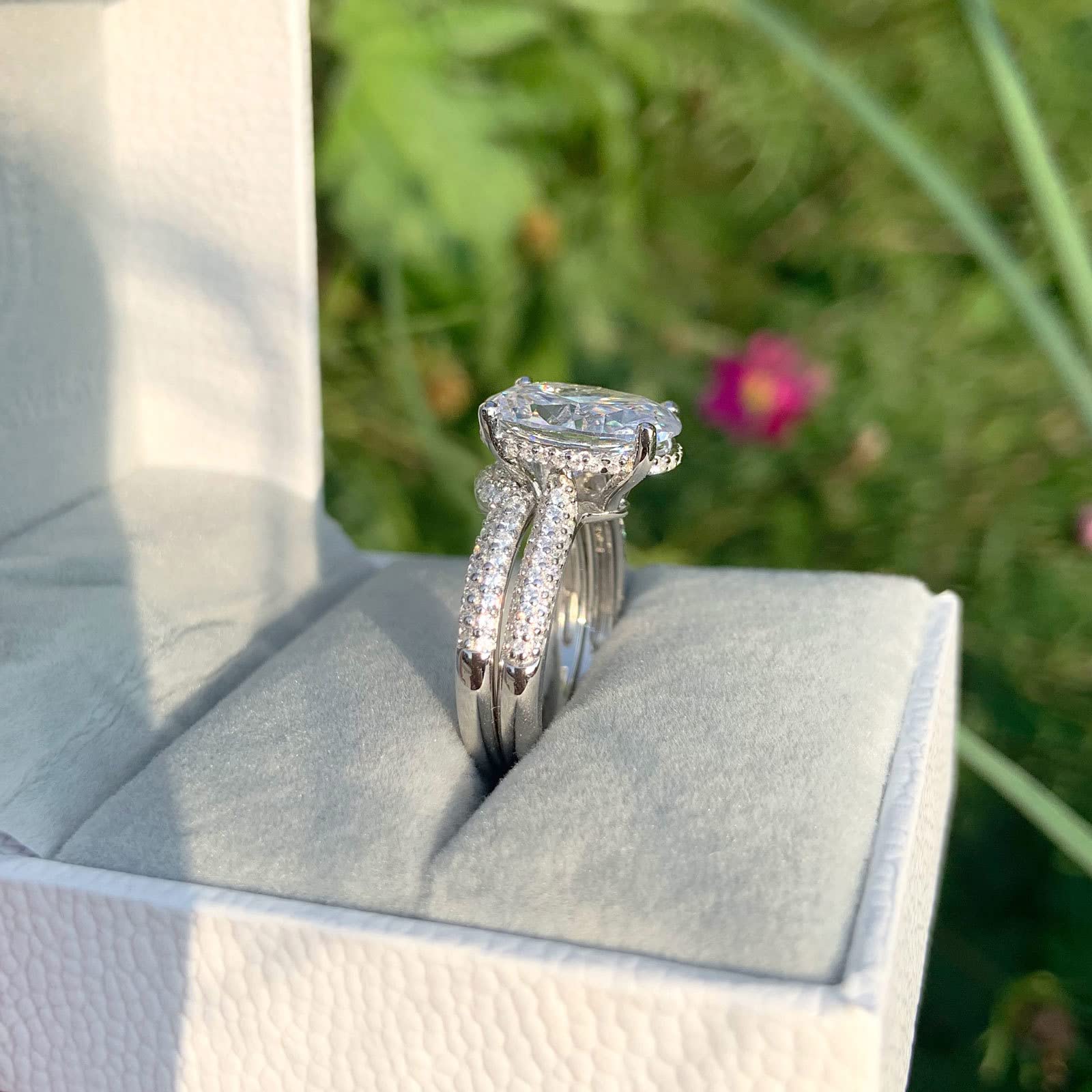 SHELOVES 7.5 Ct Oval Cut Cubic Zirconia Engagement Wedding Rings Set for Women 925 Sterling Silver Sz 10