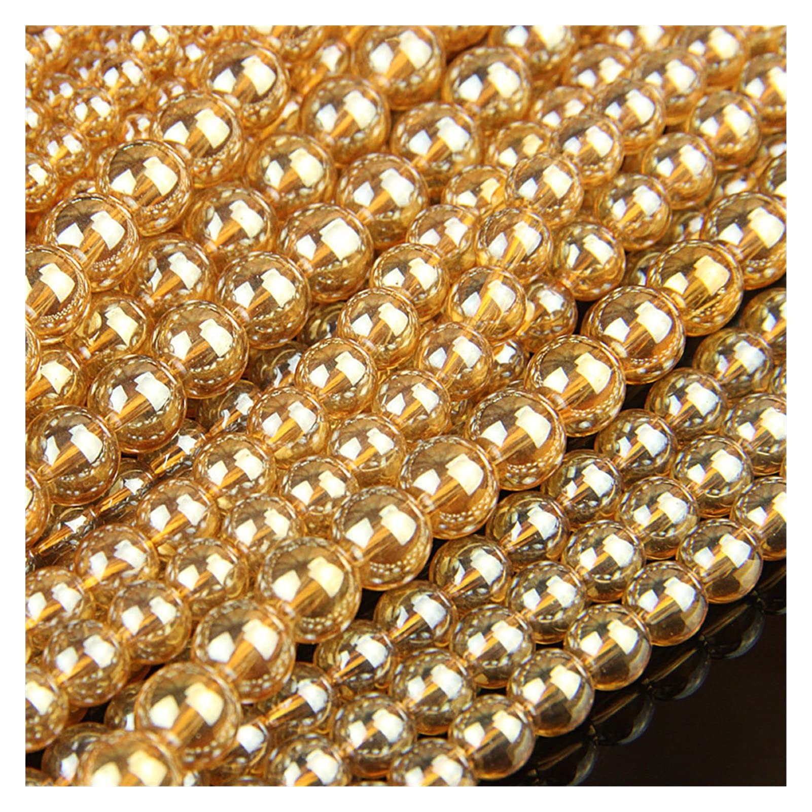 NHBT YU 4mm 6mm 8mm 10mm Gold Champagne Transparent Metallic Titanium Coated Natural Quartz Crystal Glass Smooth Round Beads DIY T725 (Color : Gold, Item Diameter : 10mm 35pcs)