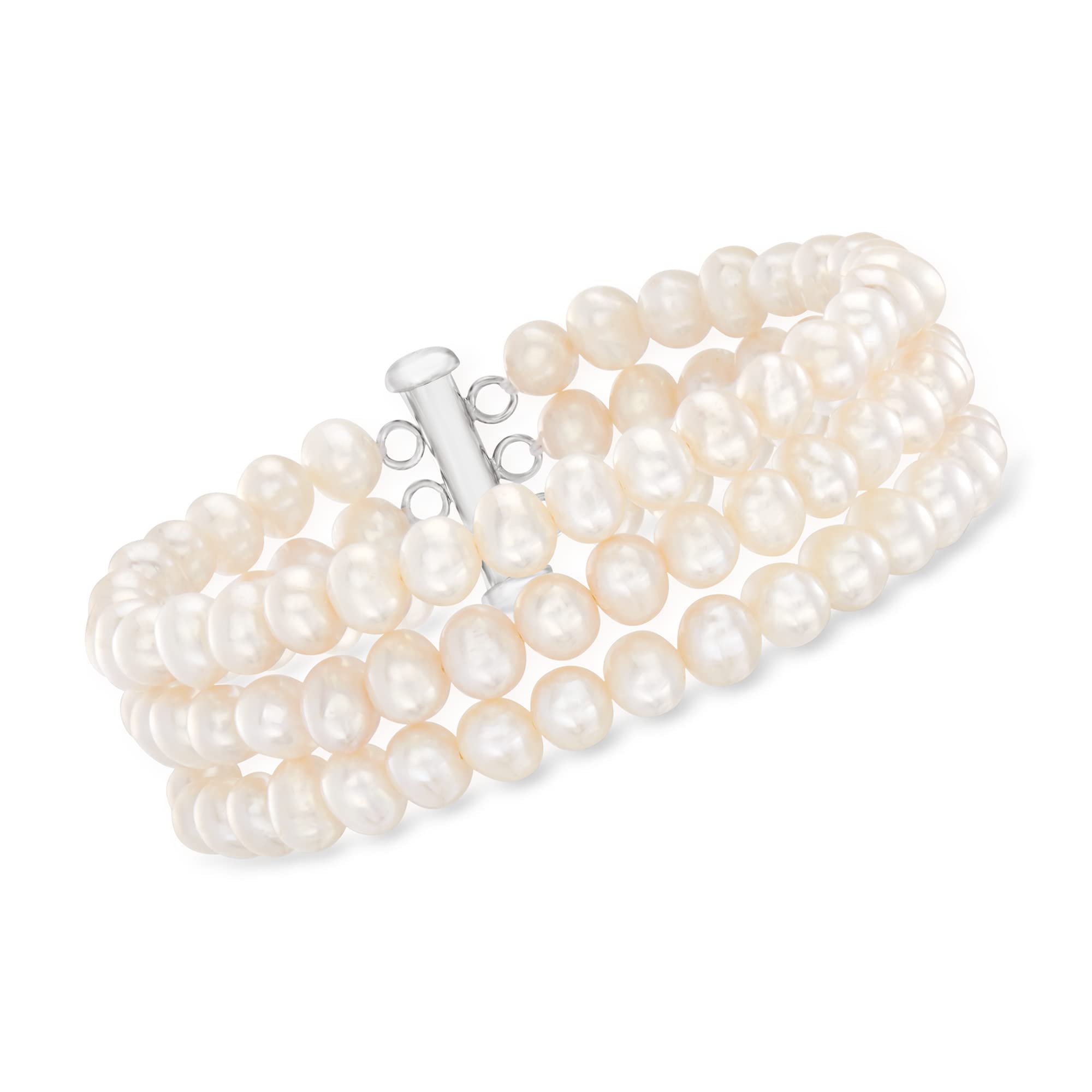 Ross-Simons 5-6mm Cultured Pearl 3-Strand Bracelet With Sterling Silver. 7.25 inches