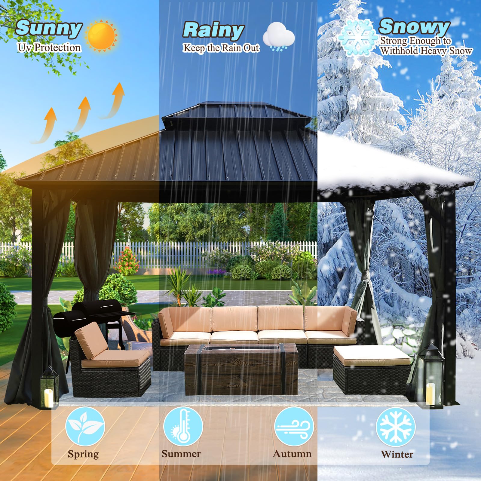 MUPATER 12x14FT Outdoor Galvanized Steel Gazebo with Double Roof Canopy, Aluminum Frame, Netting and Curtains for Patios, Deck, Lawns, Gardens