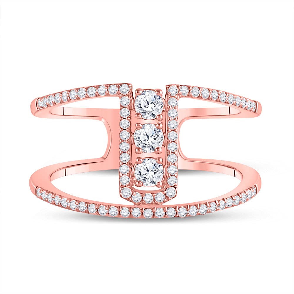 The Diamond Deal 10kt Rose Gold Womens Round Diamond Fashion 3-stone Ring 3/8 Cttw