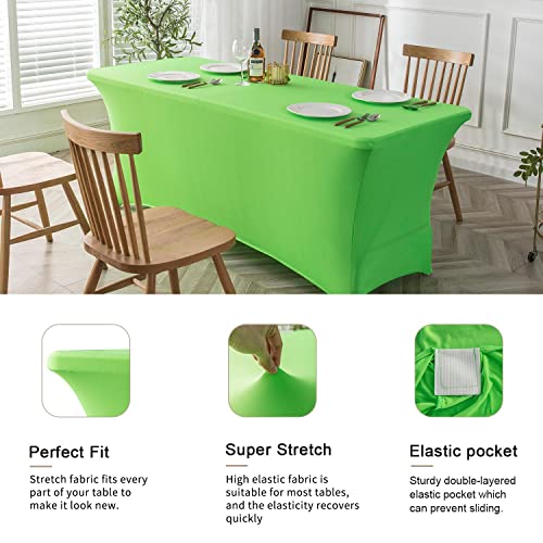 Mingyit 2 Pack Spandex Table Cover Fitted Rectangular Tablecloth Stretchable Fabric Tablecloth for Party, Banquet, Wedding and Events (6FT, Grass Green)
