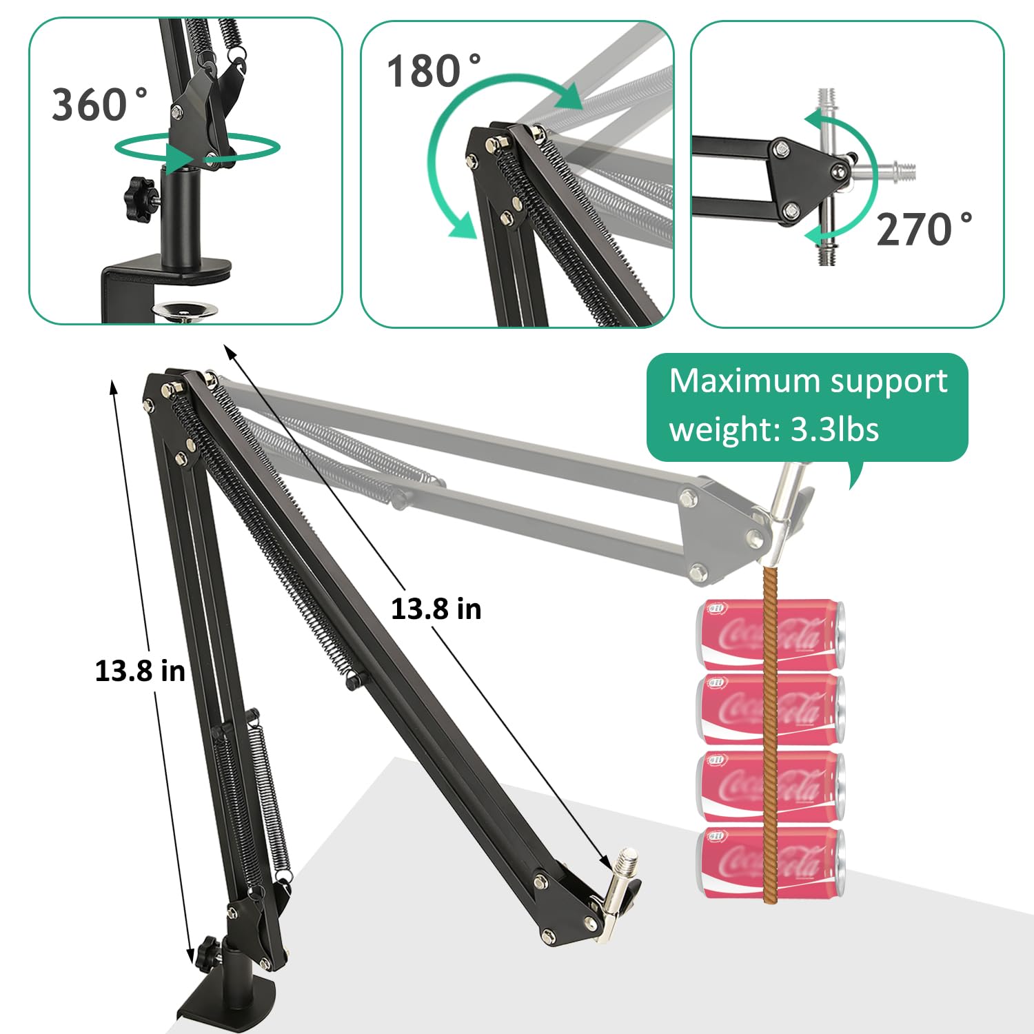 QuadCast Mic Arm Boom Stand, Adjustable Suspension Boom Scissor Microphone Arm Stand for HyperX QuadCast, QuadCast S-RGB USB Condenser Microphone by Rigych
