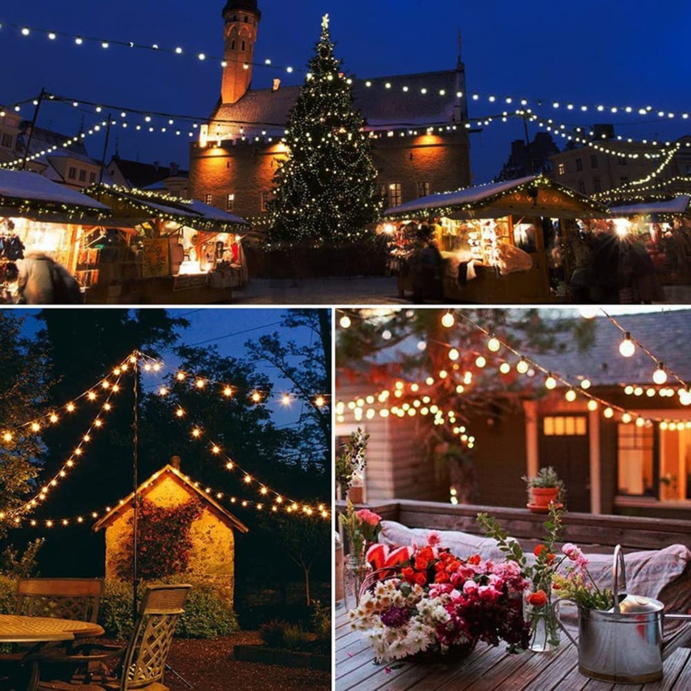 Romasaty 25FT LED Outdoor String Lights, G40 LED Globe Patio String Lights with 27 Shatterproof LED Clear Light Bulbs, Decorative Lighting for Garden Porch Backyard Gazebo Party Decor-Black Wire