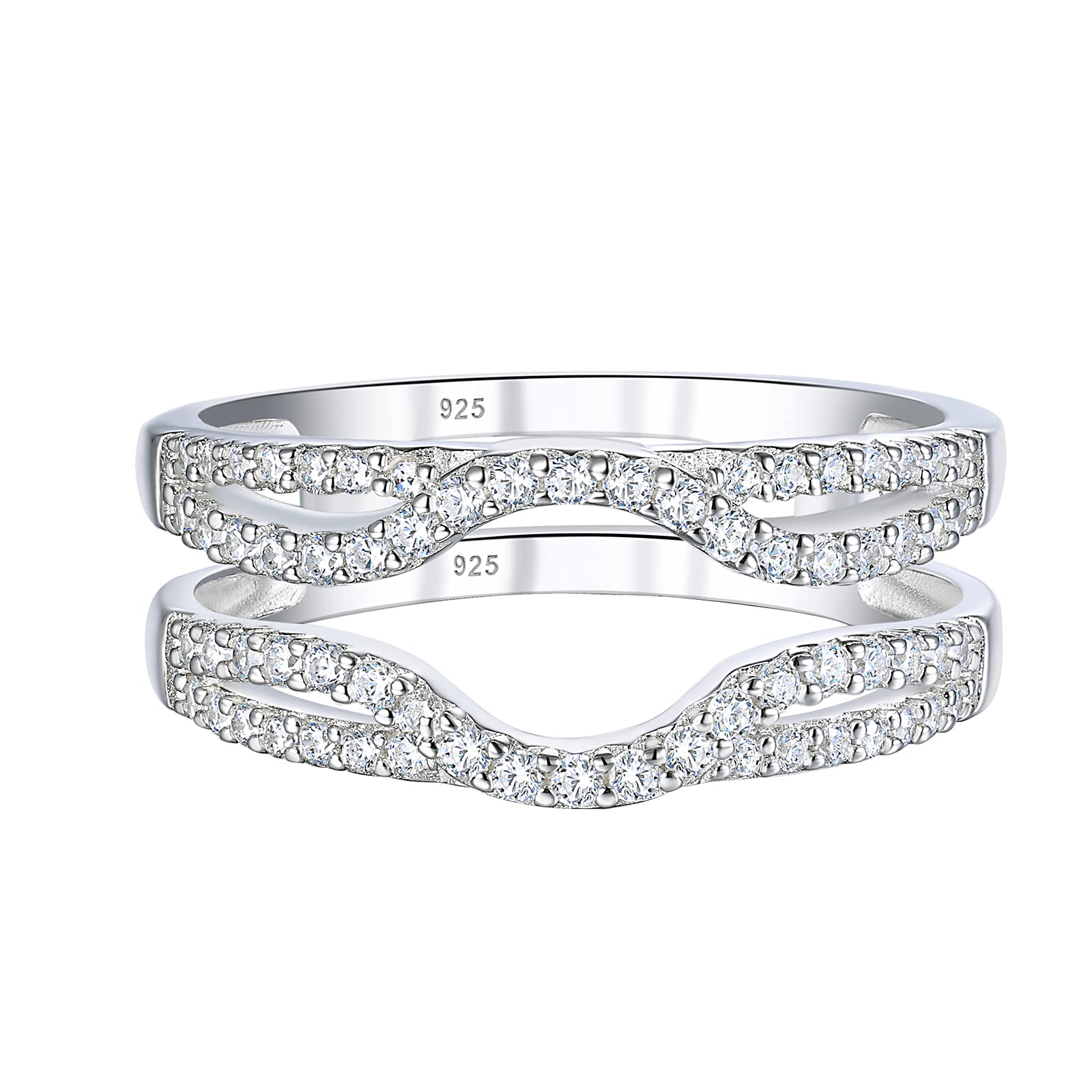 SHELOVES Womens 925 Sterling Silver Engagement Ring Enhancer Round White AAAAA CZ Infinity Wrap Guard Rings Sz 7