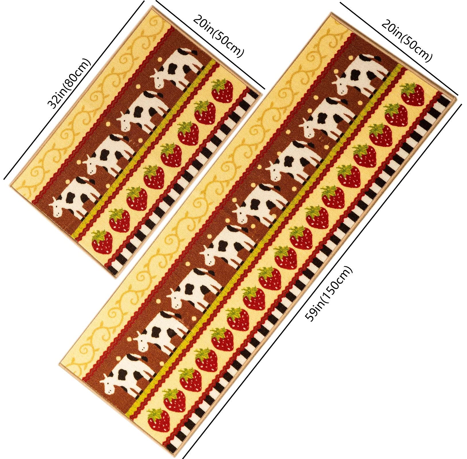 SCENNEW Kitchen Rugs and Mats Non Slip Kitchen Mats Large Size Floor Runner Long Mat, 20''x32''+20''x59'', Strawberry