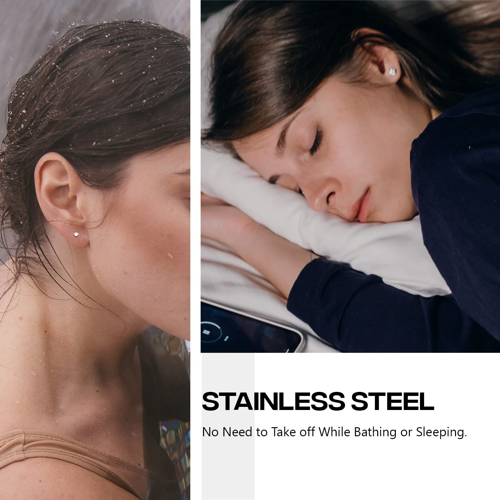 Stud Earrings for Women Set 12 Multipack Value Packaging Hypoallergenic Earrings Valentines Womens Gift (C-Square 3-8mm)