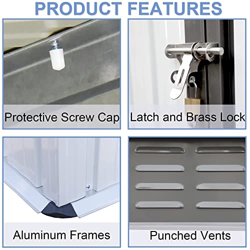 UBGO Outdoor Storage Shed, Galvanized Metal Garden Shed with Lockable Doors, Tool Storage Shed for Patio Lawn Backyard Trash Cans(5 x 3 FT)
