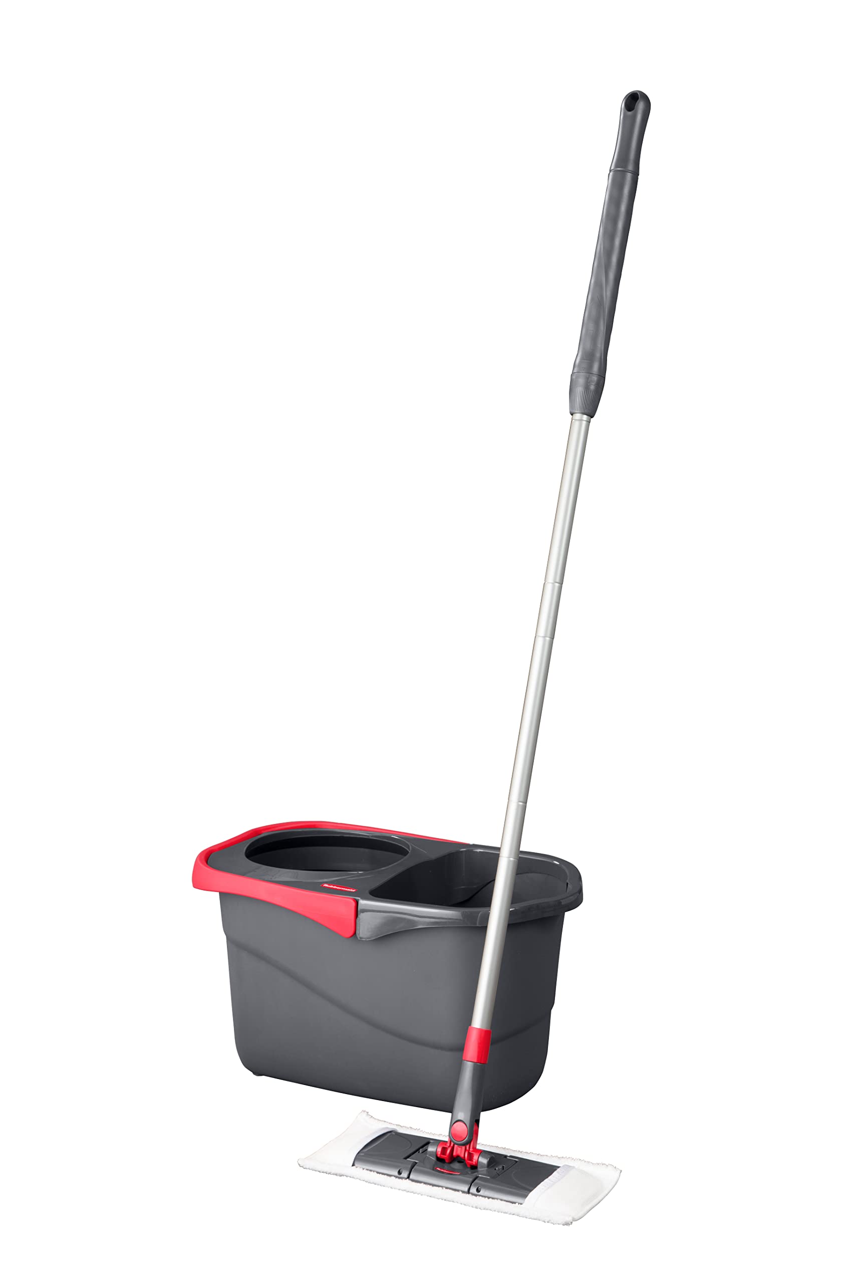 Rubbermaid Microfiber Flat Spin Mop Floor Cleaning System with Wringer Bucket, Red, Flat Floor Mop for Hardwood/Laminate/Vinyl/Tile/Stone Floors