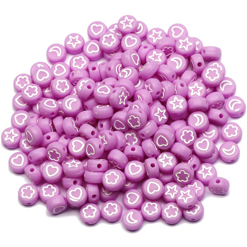 NHBT YU Purple Mixed Acrylic Spacer Beads Round Flat Heart Moon Flower Star Beads for Jewelry Making Handmade DIY Bracelet Accessories T87 (Color : White, Item Diameter : 200Pcs)