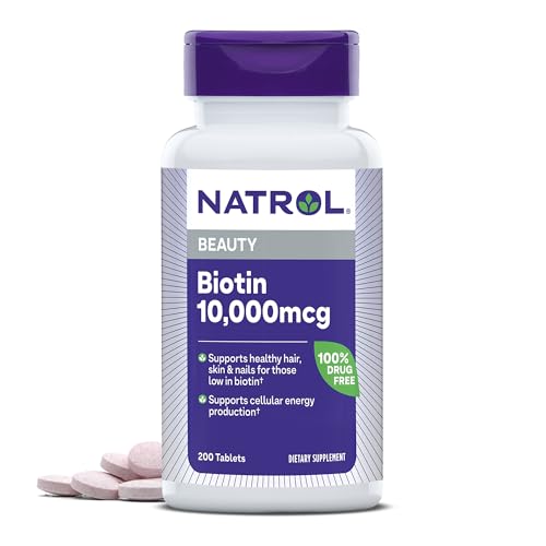 Natrol Beauty Biotin 10000mcg, Dietary Supplement for Healthy Hair, Skin, Nails and Energy Metabolism, 200 Tablets, 200 Day Supply