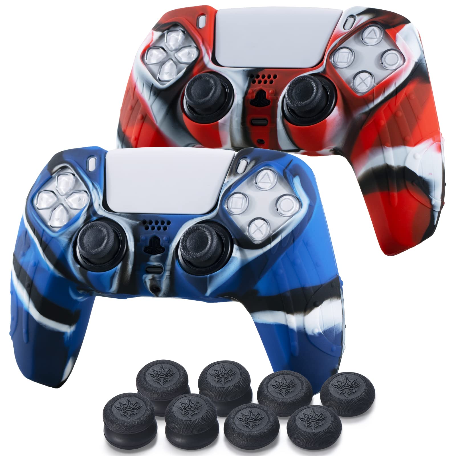 YoRHa Silicone Skin Valhalla Style for PS5 Controller x 2(Black) with Pro Thumb Grips x 8