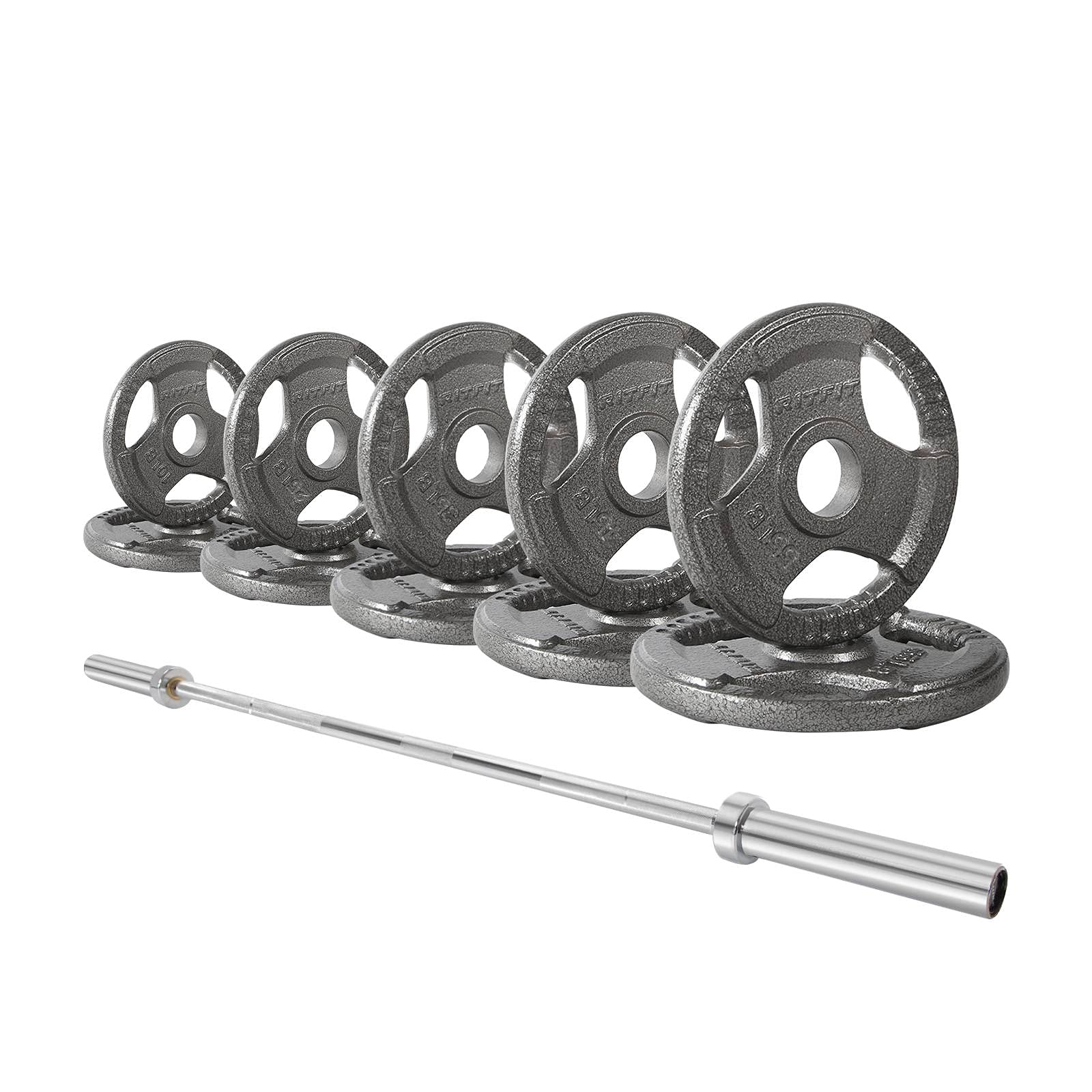 RitFit Olympic Weights Set with 7ft Olympic Barbell for Muscle Toning, Strength Building, Weight Loss - Multiple Choices Available (340LBS Grip Plates Set)