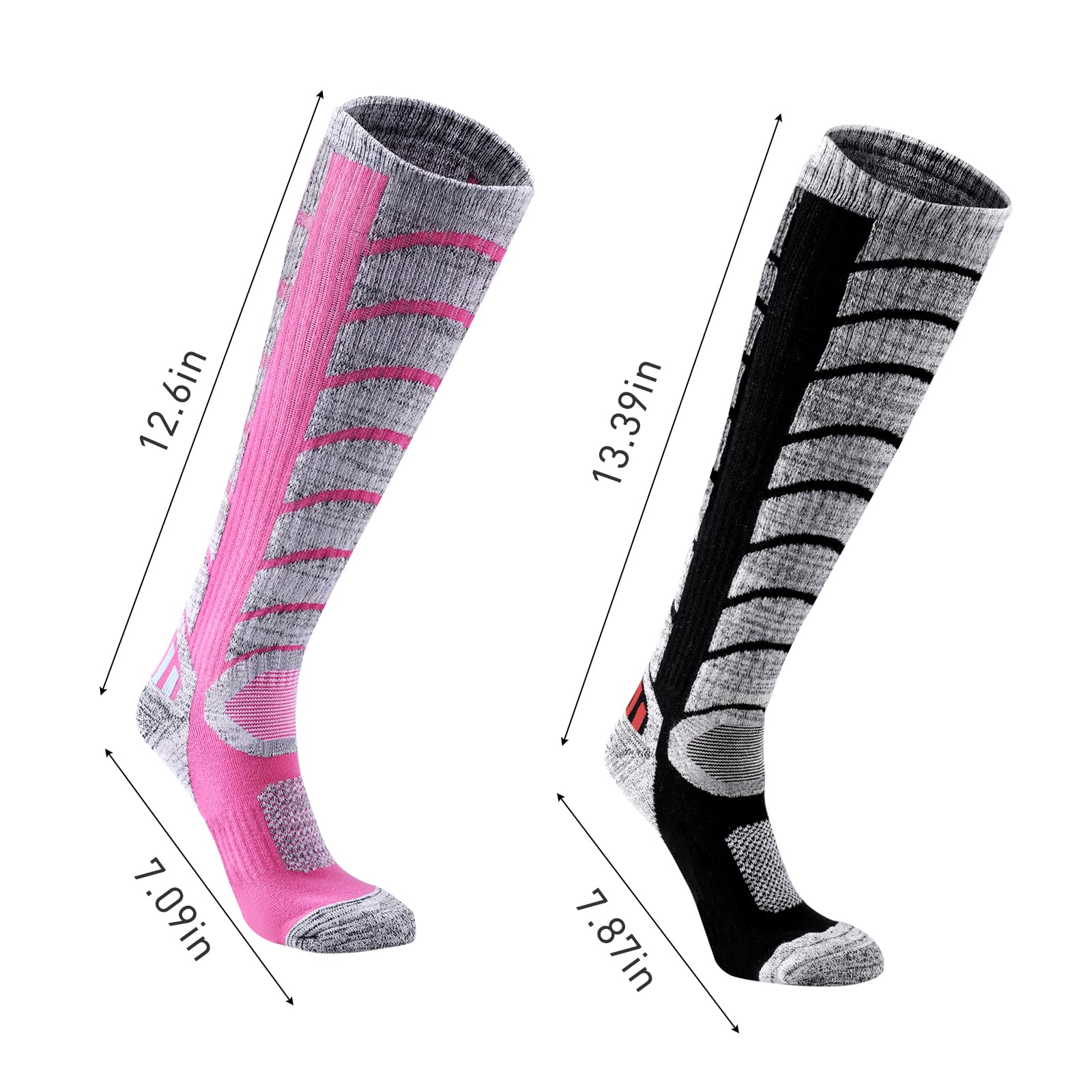 Ski Socks Women Men, 3 Pair Extra Thick Warm Snow Winter Skiing Socks Long Knee High Snow Snowboarding Skiing Socks