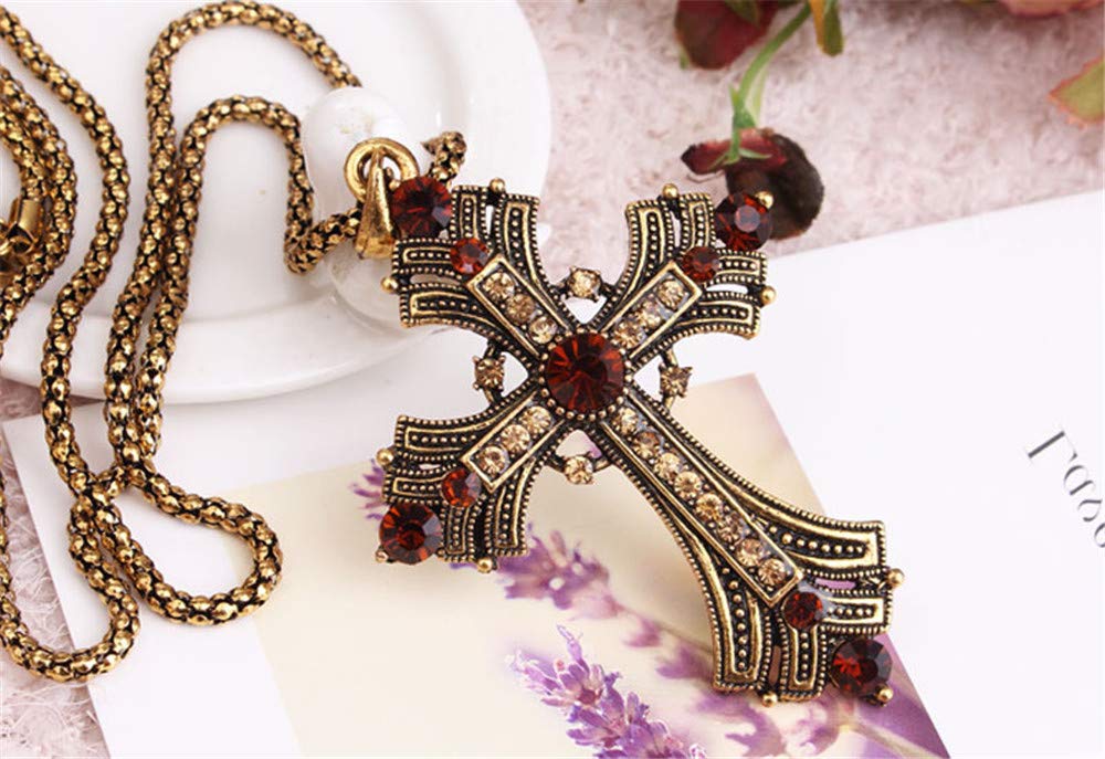 QTMY Vintage Celtic Rhinestone Diamond Cross Long Pendant Necklace for Women Jewelry,God We Trust(2)