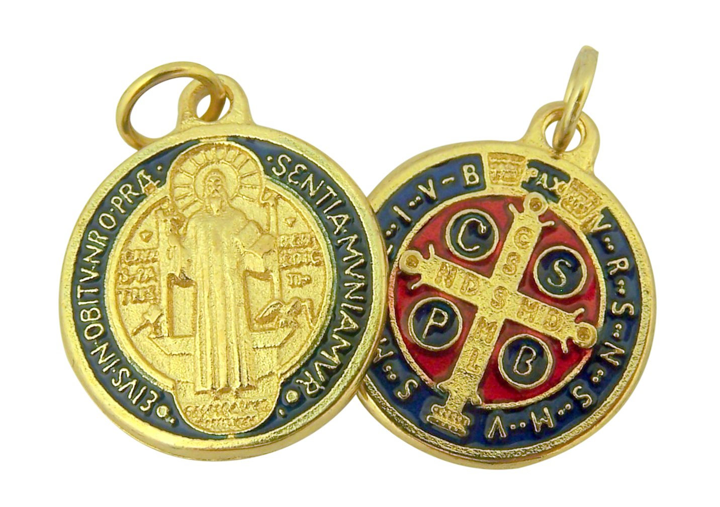 NIANWUDU Gold Tone Blue and Red Enamel Saint Benedict Evil Protection Medal, 3/4 Inch