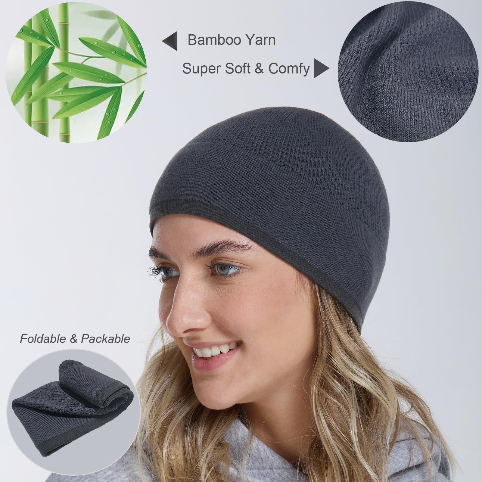 Skull Caps for Men Motorcycle, Soft Black Skull Cap Helmet Liner Mens Womens Beanie Hat Workout Outdoor Camping (Black)…
