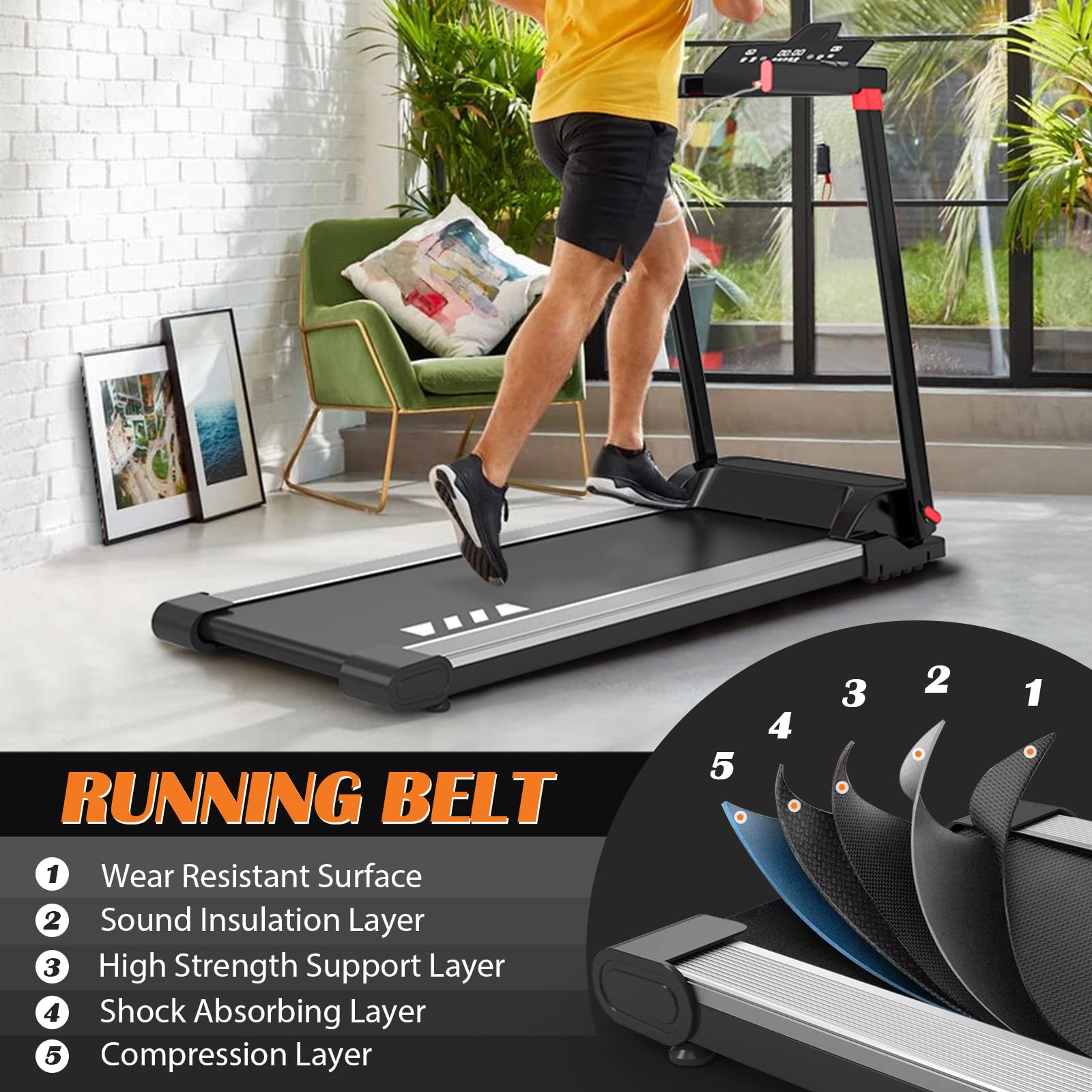 YeYeBest Folding Treadmill, Infrared Speed Regulation, LED Touch Display Screen, Max 2.25 HP 220 LBS Capacity Folding Treadmill, Walking Jogging for Home Office