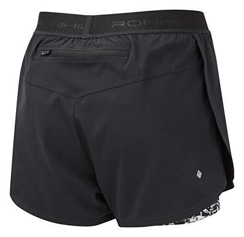 Ronhill Womens Life Twin Short, Black/Mono Mushroom, 8