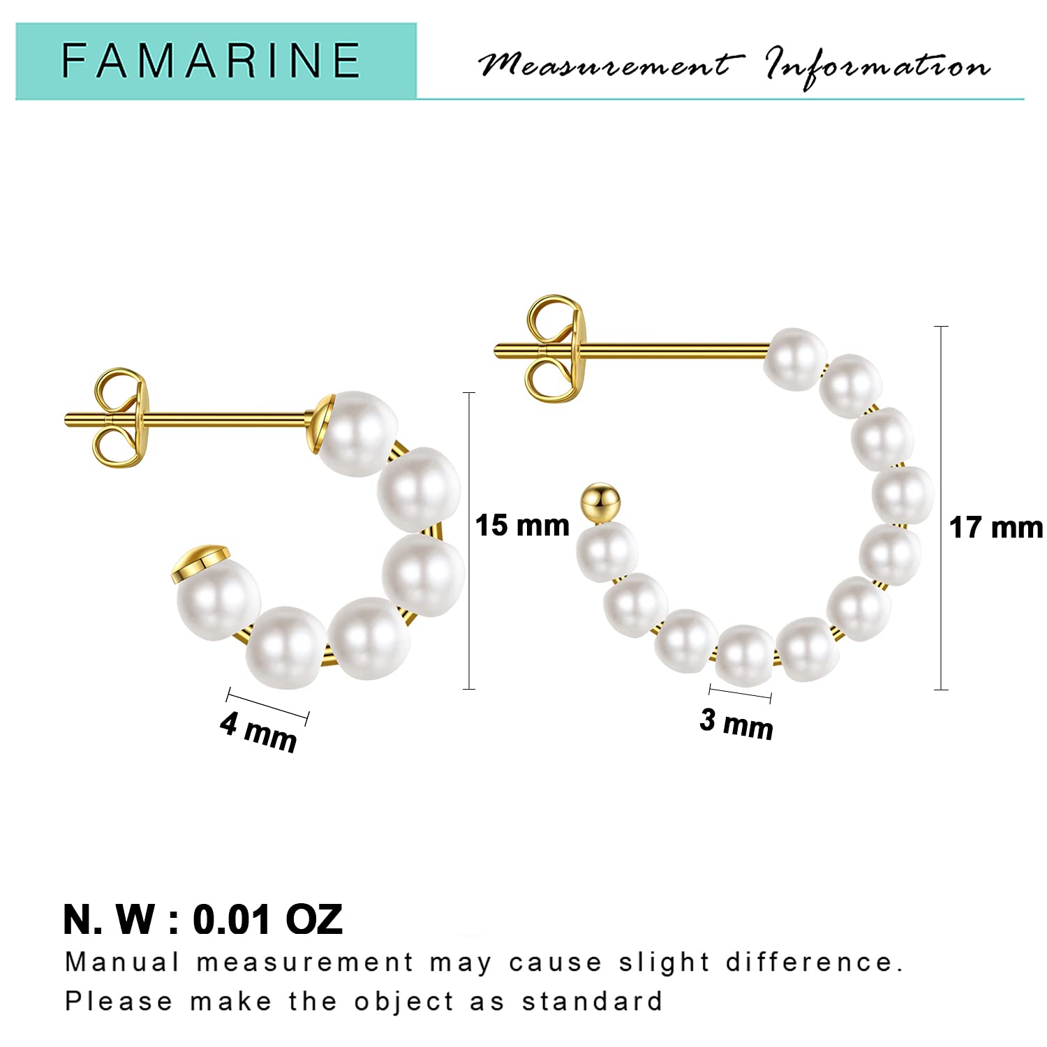 Small Pearl Hoop Earrings for Women 2 Pairs, Lightweight Pearl Hoops Jewelry